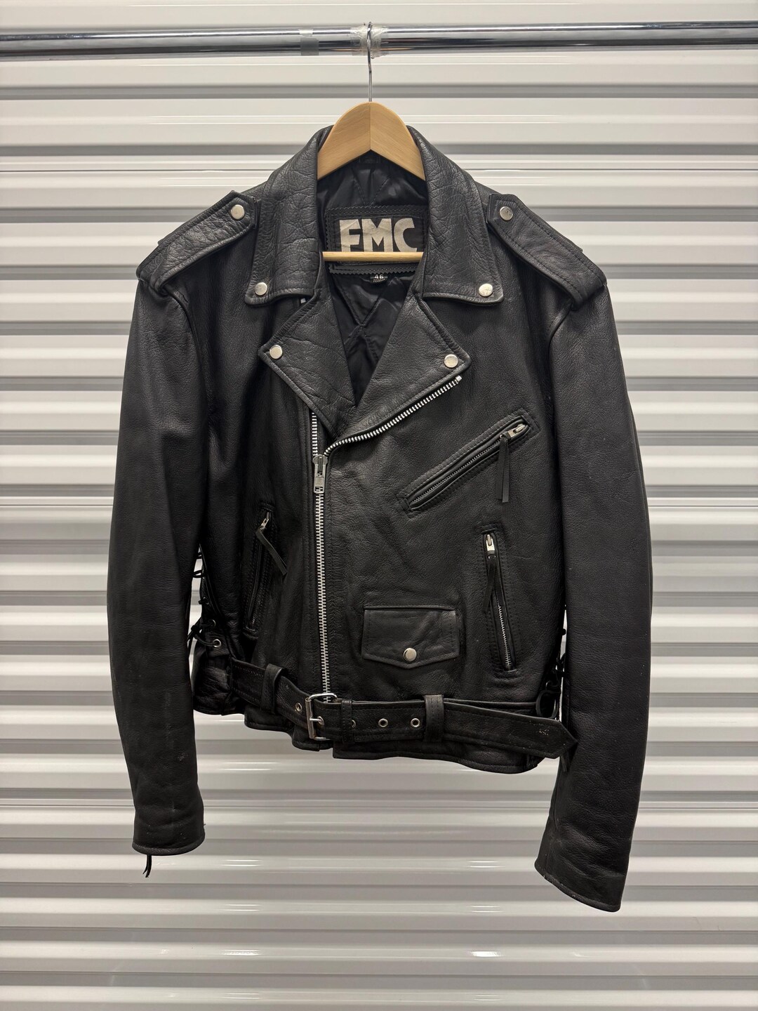Vintage 1980s FMC Black Leather Motorcycle Jacket Size 46 Retro Punk ...