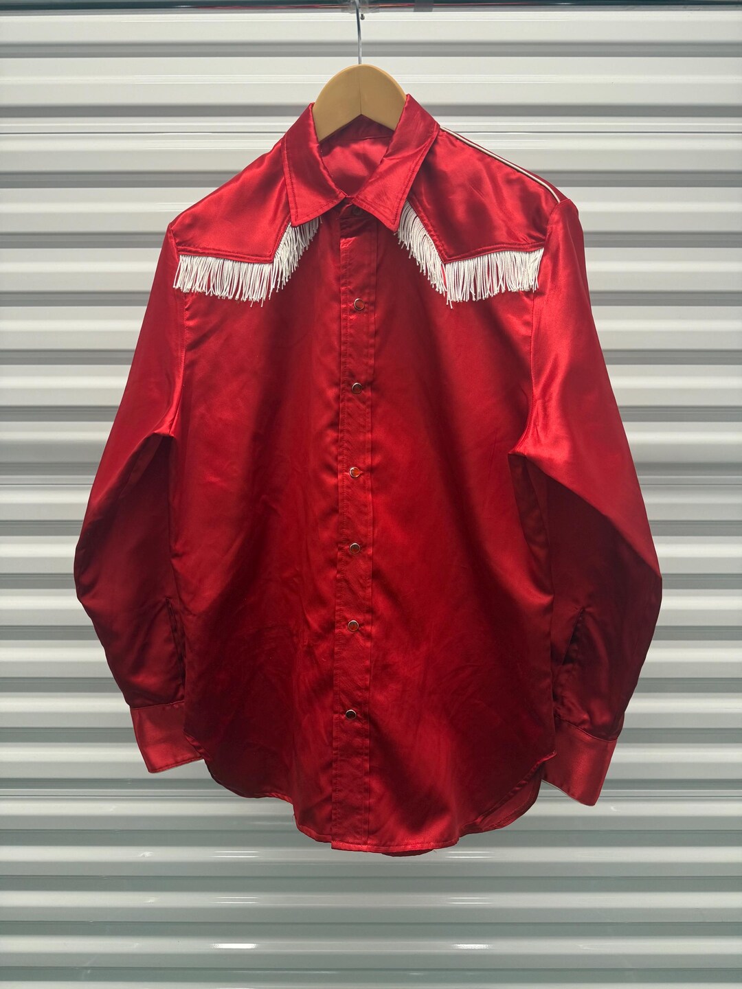 Vintage 1950s Red Satin Fringe Pearl Snap Rodeo Shirt Western Wear ...