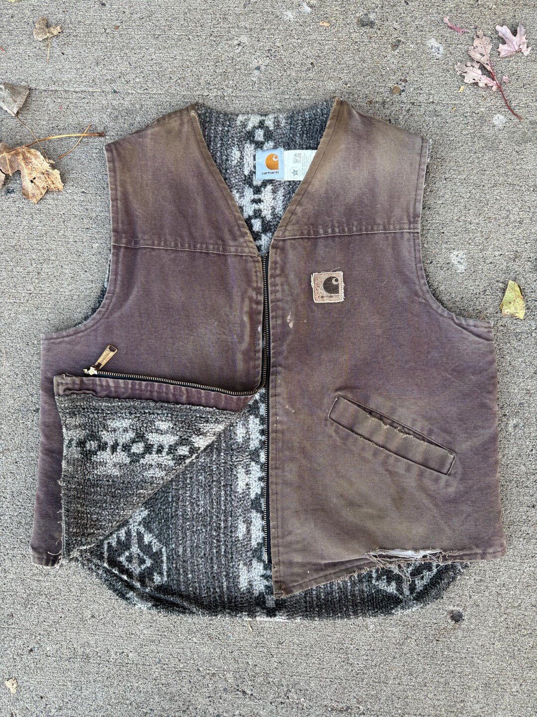 Large Vintage Carhartt Aztec Fleece Lined Vest Retro Work Wear Cozy ...