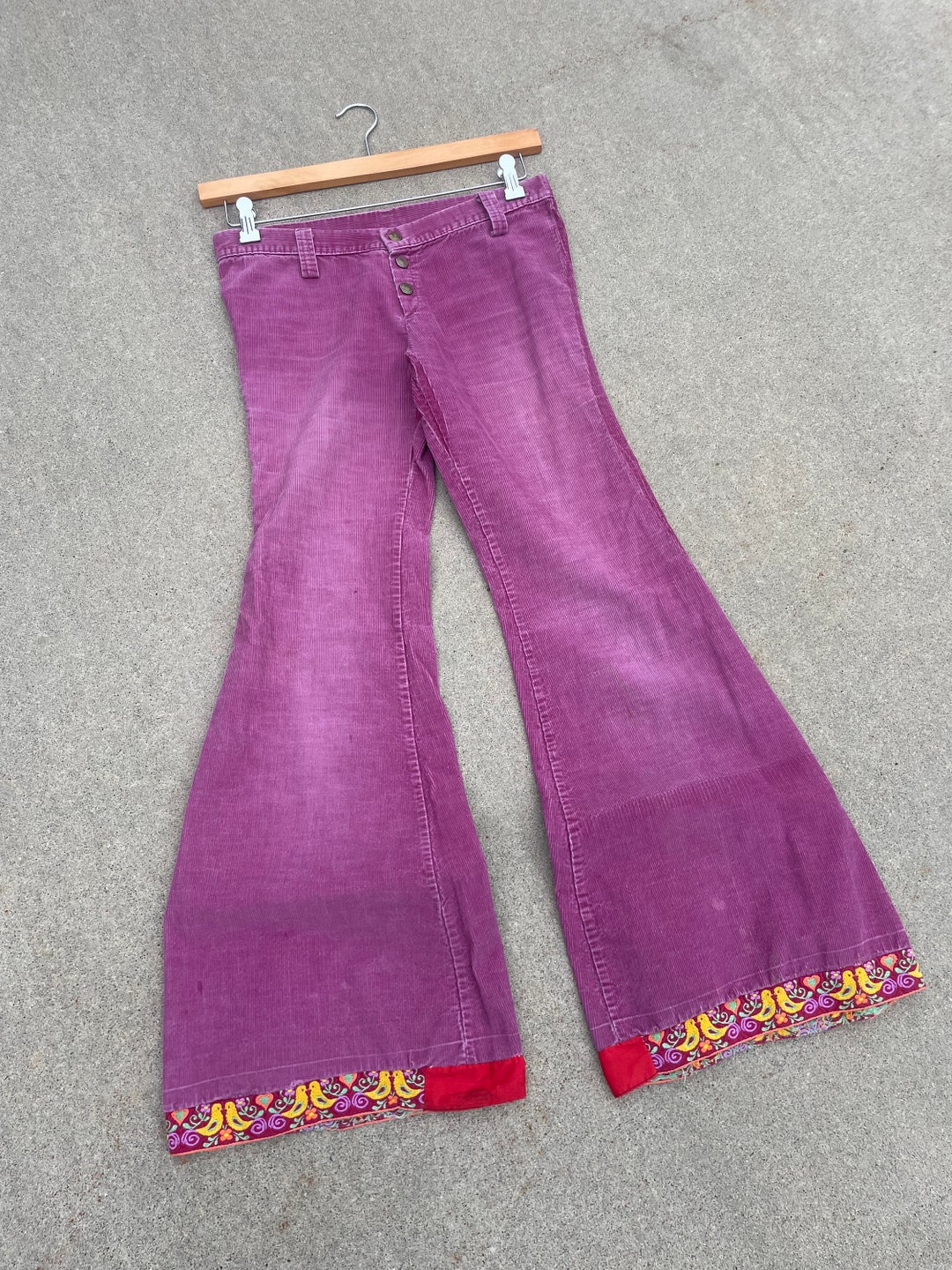 Vintage 1970s Hip Huggers Corduroy Bell Bottoms W Floral Detailing - Etsy