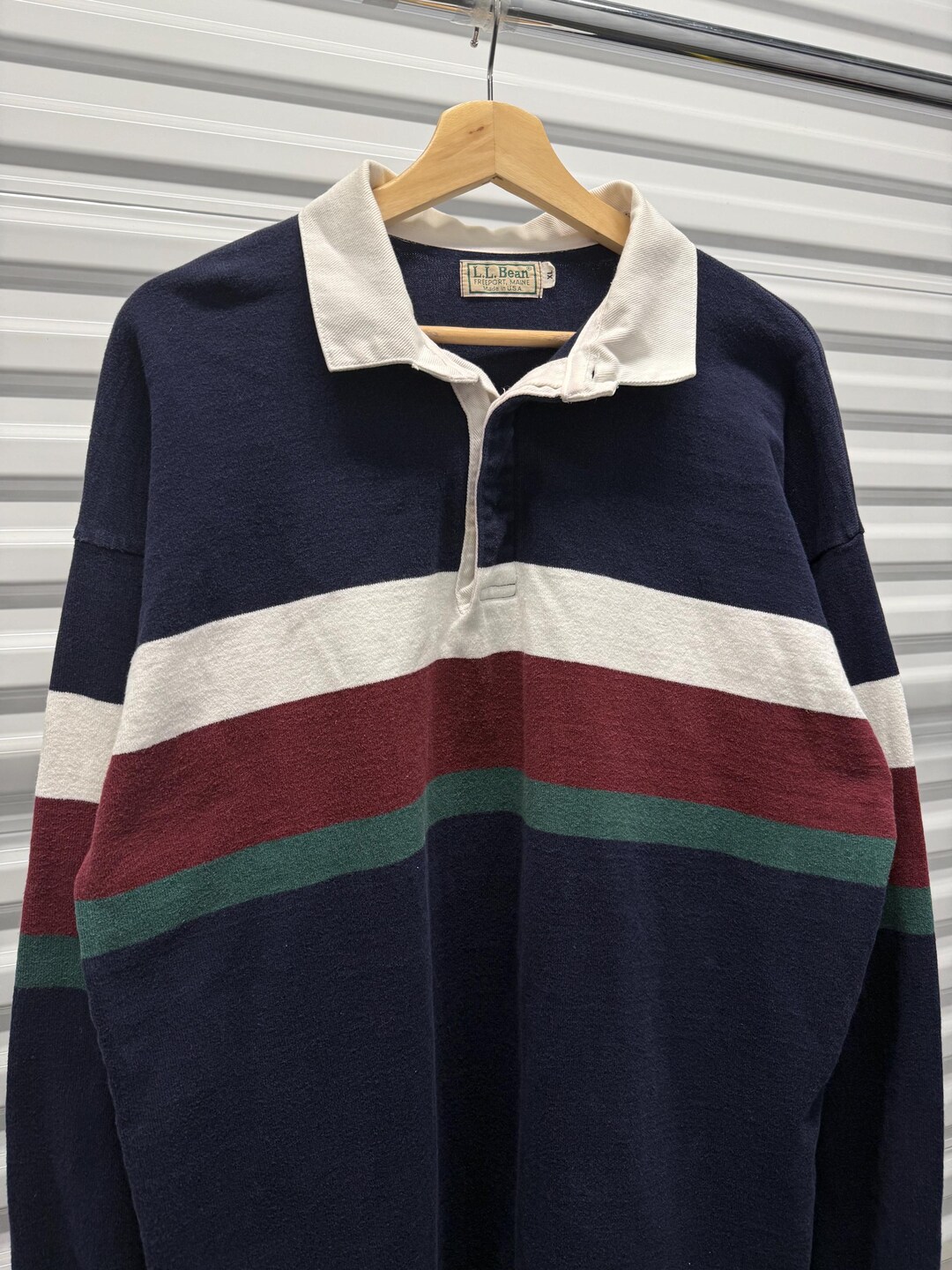 Vintage 1980s L.L. Bean Striped Rugby Shirt Made in USA Cotton Long ...
