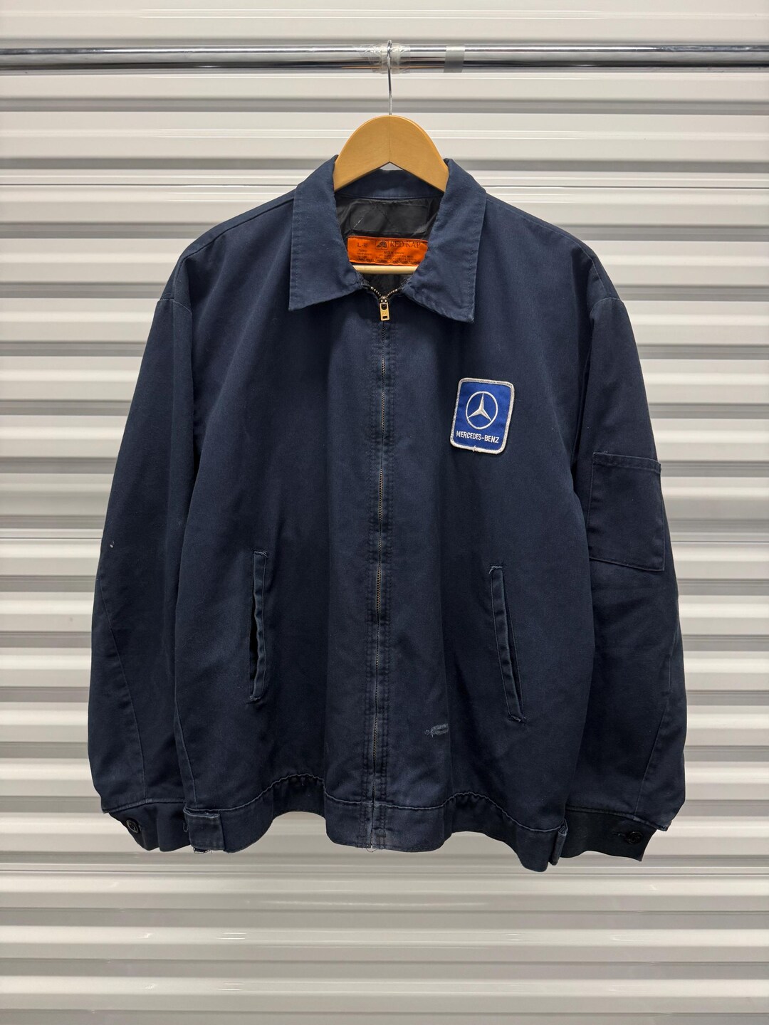 Vintage 1980’s Mercedes Benz Mechanic Shop Jacket Zip up Navy Blue Boxy ...