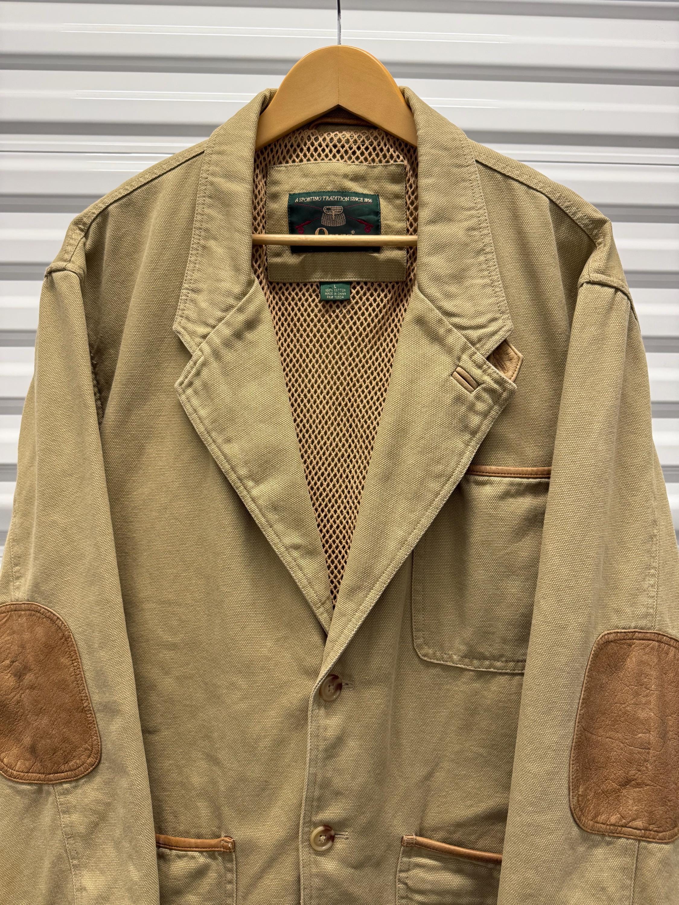 Vintage Orvis Blazer Hunting Jacket Cotton Safari Jacket Leather Elbow ...