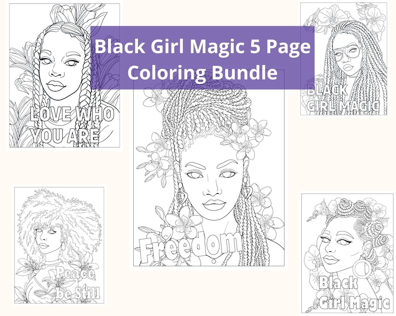 Black Girl Magic | 5 Coloring Pages | Printable Coloring Pages - Etsy