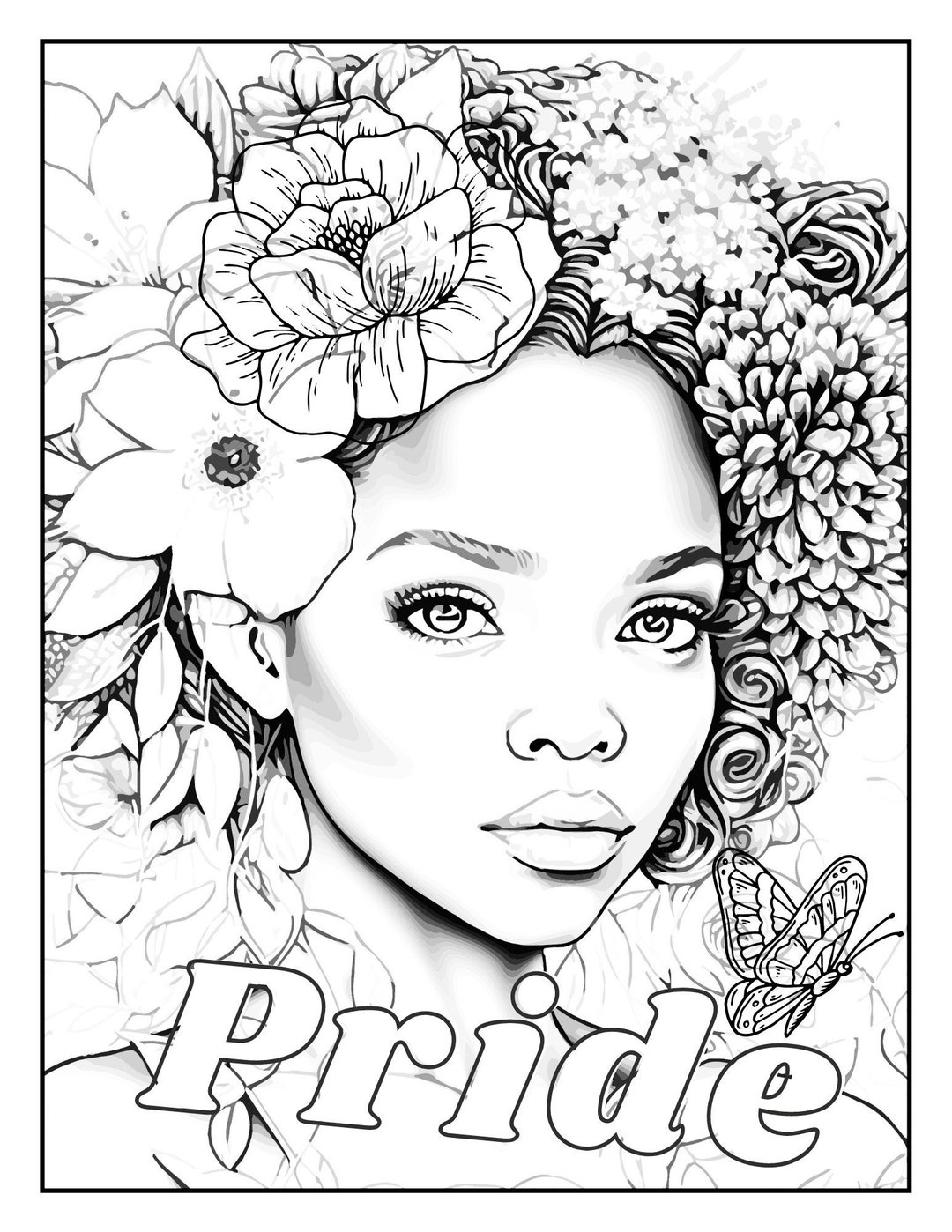 Black Girl Coloring Page| Pride | Printable Adult Coloring Sheet Girls ...