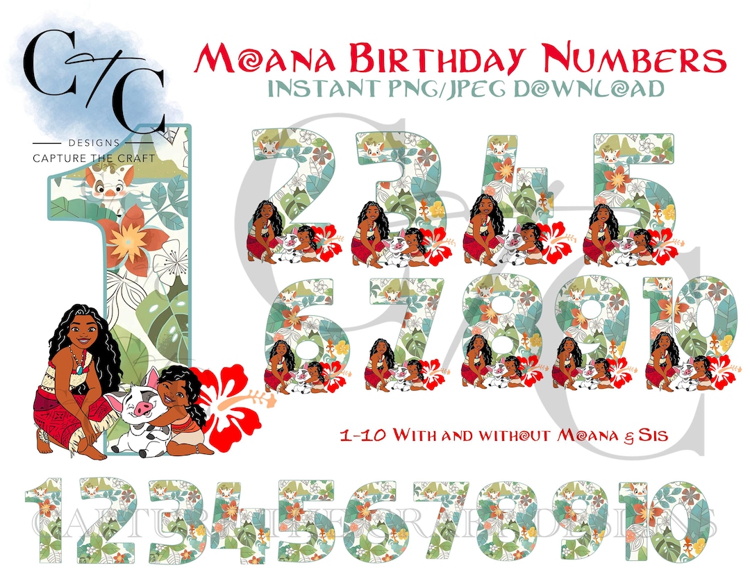 Números de cumpleaños de Moana PNG - Etsy México