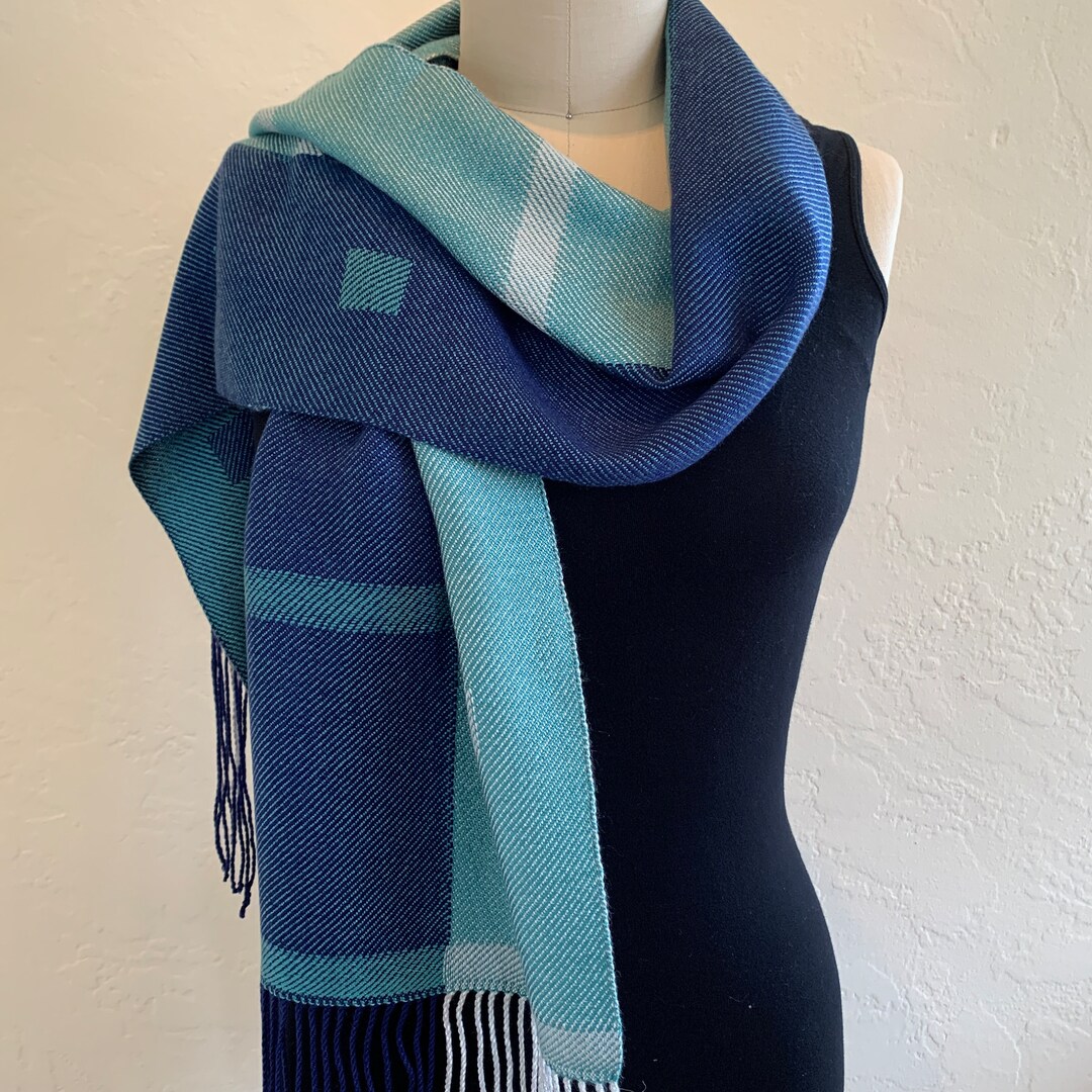 Handwoven Colorblock Scarf: Modern Cotton Tencel Twill Scarf, Made in ...
