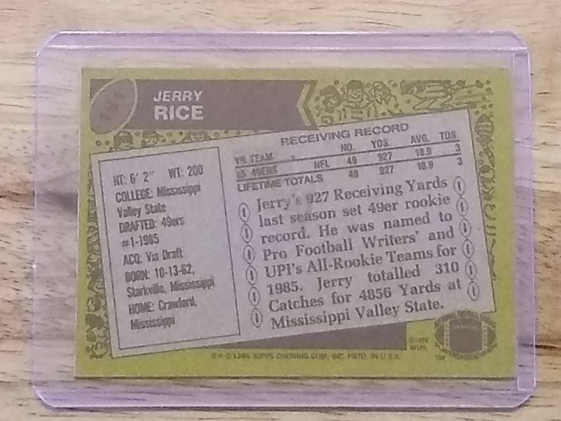 Jerry Rice Rookie Card 1986 - Etsy