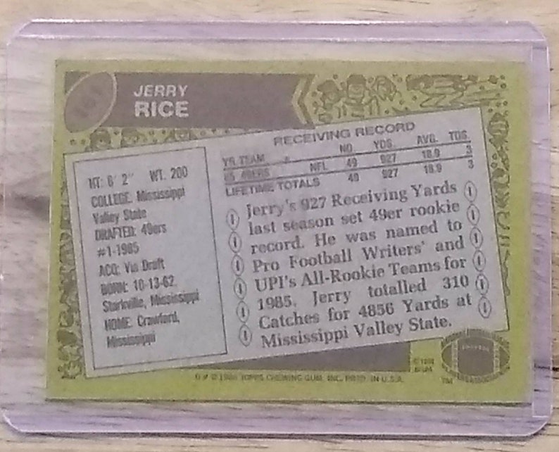 Jerry Rice Rookie Card 1986 - Etsy