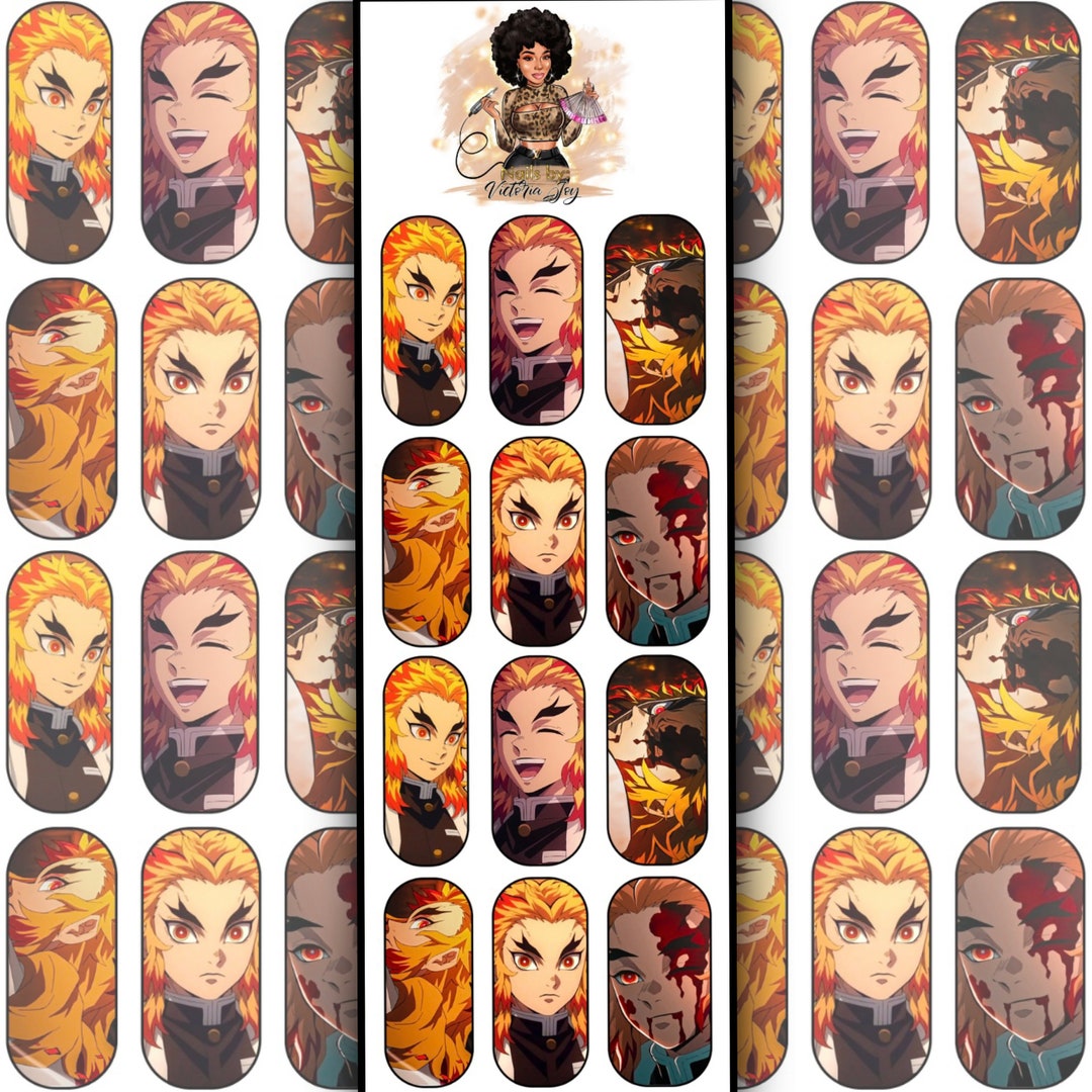 Flame Hashira Anime Decals Waterslide Nail Decals Nail Stickers - Etsy