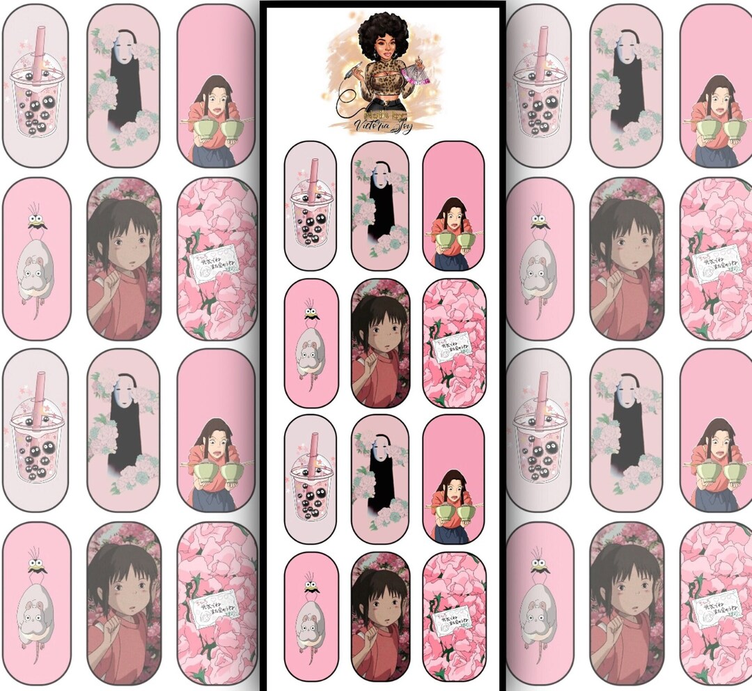 Pink Flower Anime Decals Waterslide Nail Decals Nail Stickers - Etsy