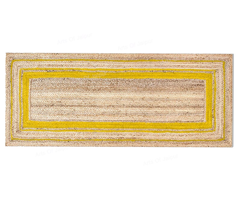 Hand Braided Rug Yellow Jute Rug Rectangle Jute Runner Doormat Area Rug ...