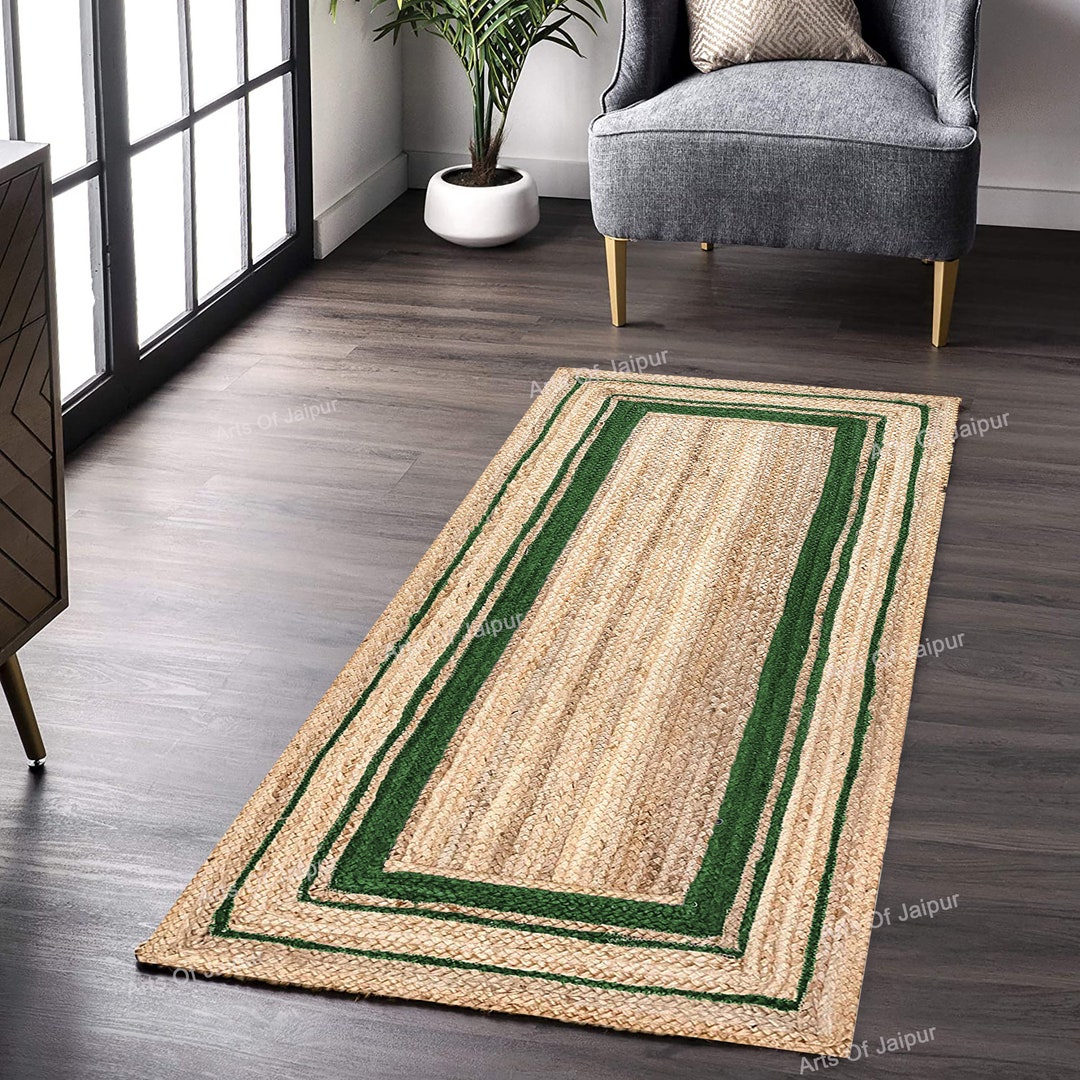 Green Border Jute Rug Living Room Rug Large Size Rug Custom Size Rug ...