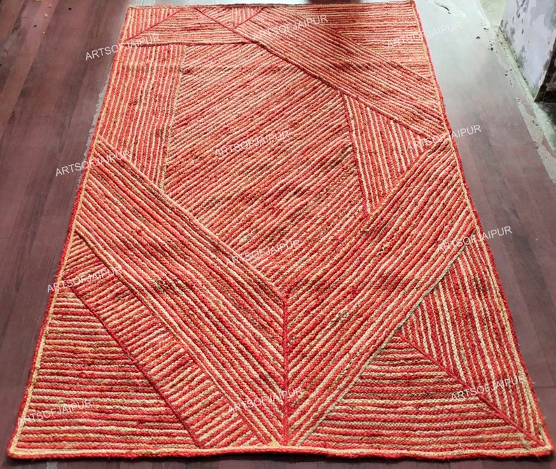 Jute Area Rug Hand Braided Jute Area Rug for Living Room Red Jute Rug ...