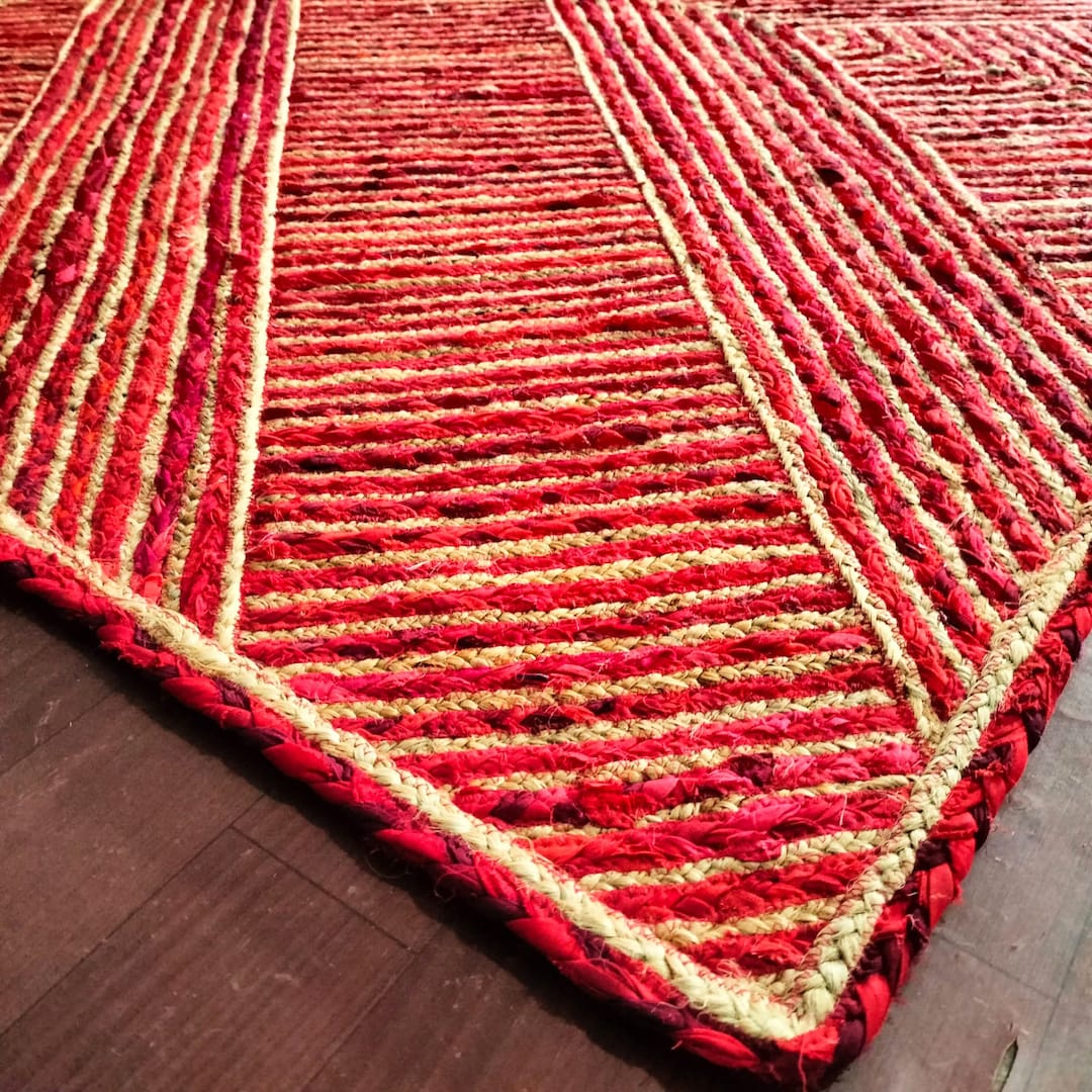 Red Jute Rug Multicolor Jute Chindi Rug Home Decor Custom Rug Living ...