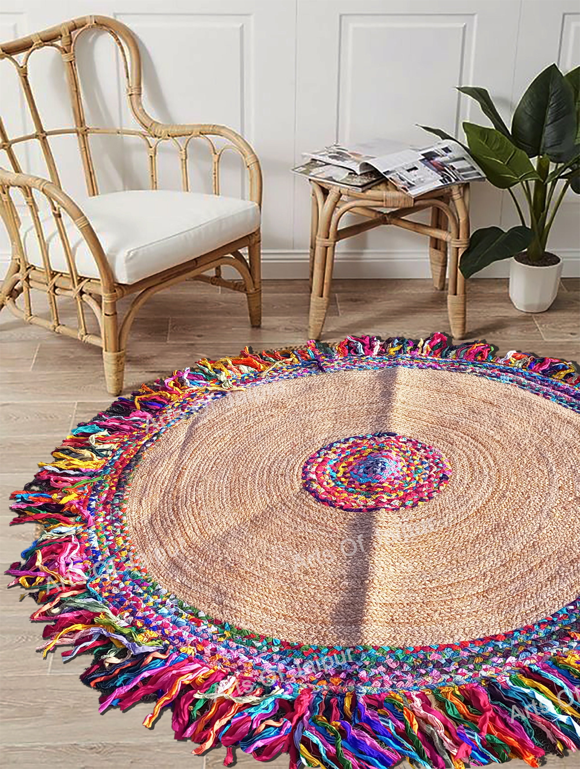 Hand Braided Bohemian Colorful Cotton Chindi Area Rug Multi Color Home ...