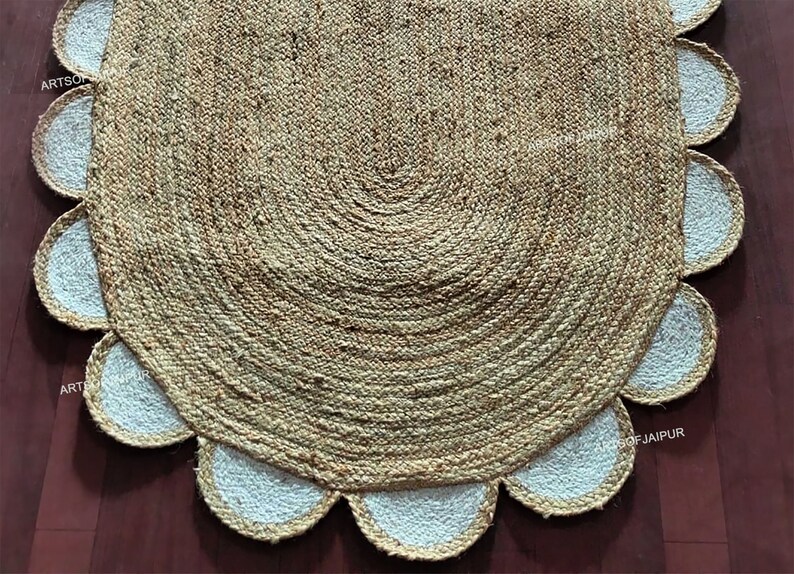 Jute Rug Braided Natural Jute Oval Shape Rug Scallop Edge Rug Wave Edge ...
