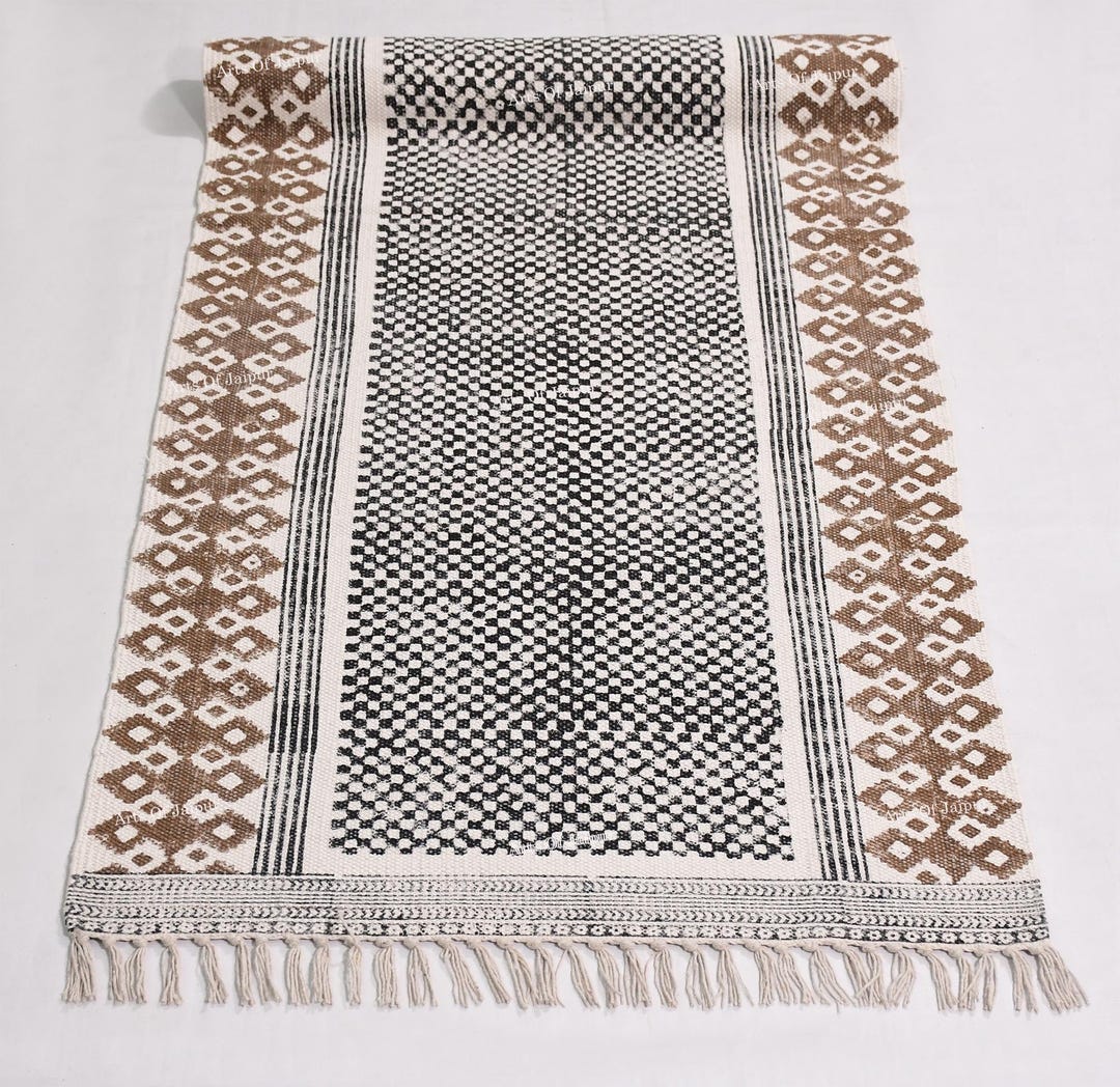 Bedside Area Cotton Runner Indian Block Print Décor Non Slip Outdoor ...