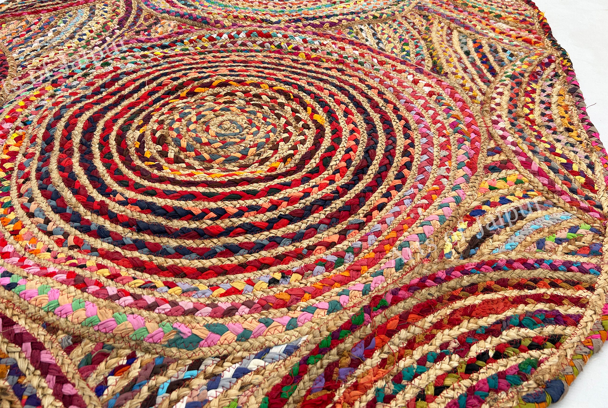 Handcrafted Jute Chindi Home Decor Colorful Cotton Chindi Rug Bohemian ...