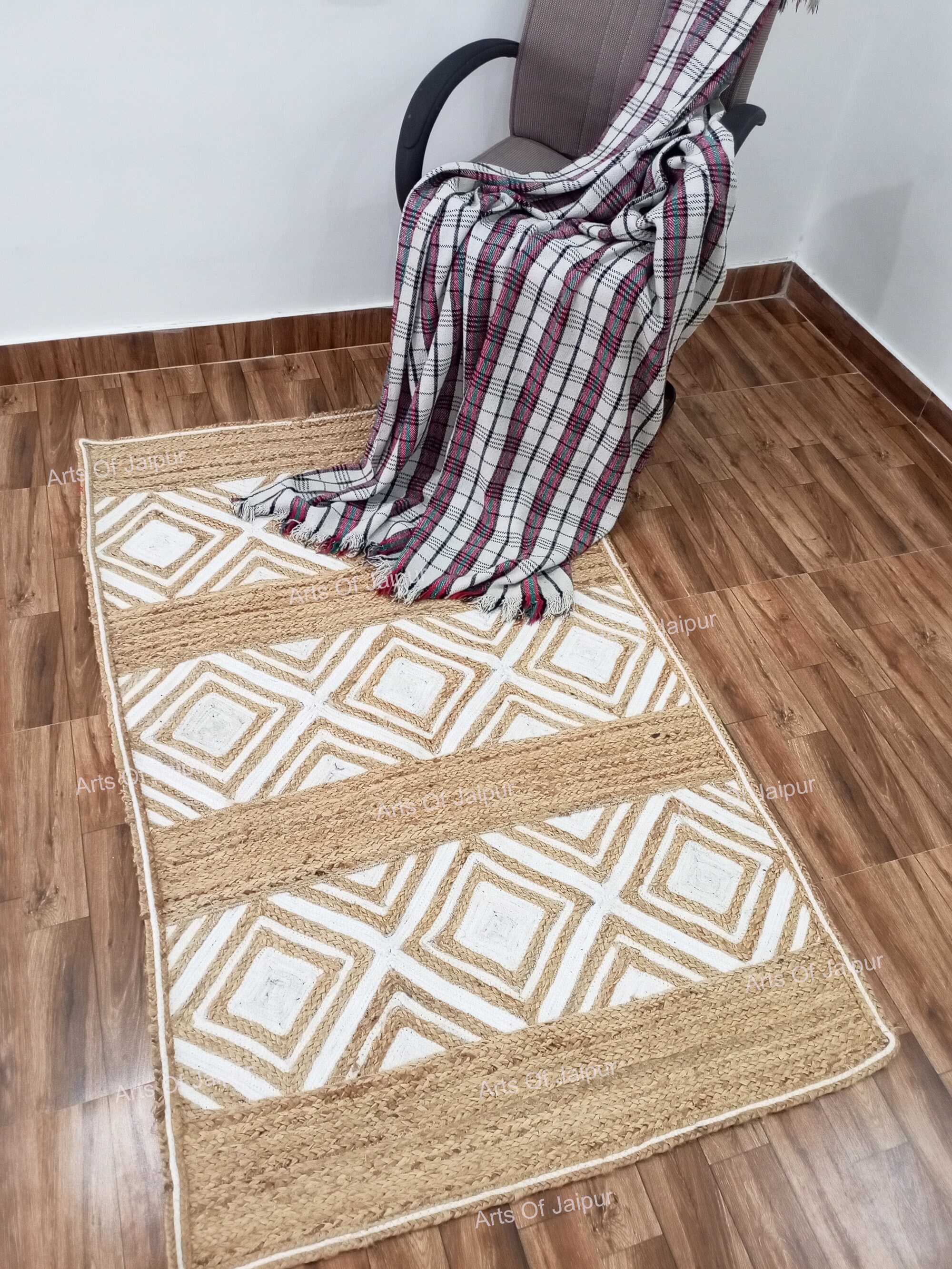 3x5 Feet, Hand Braided Indian Jute Rug Bohemian Jute Rug off White ...