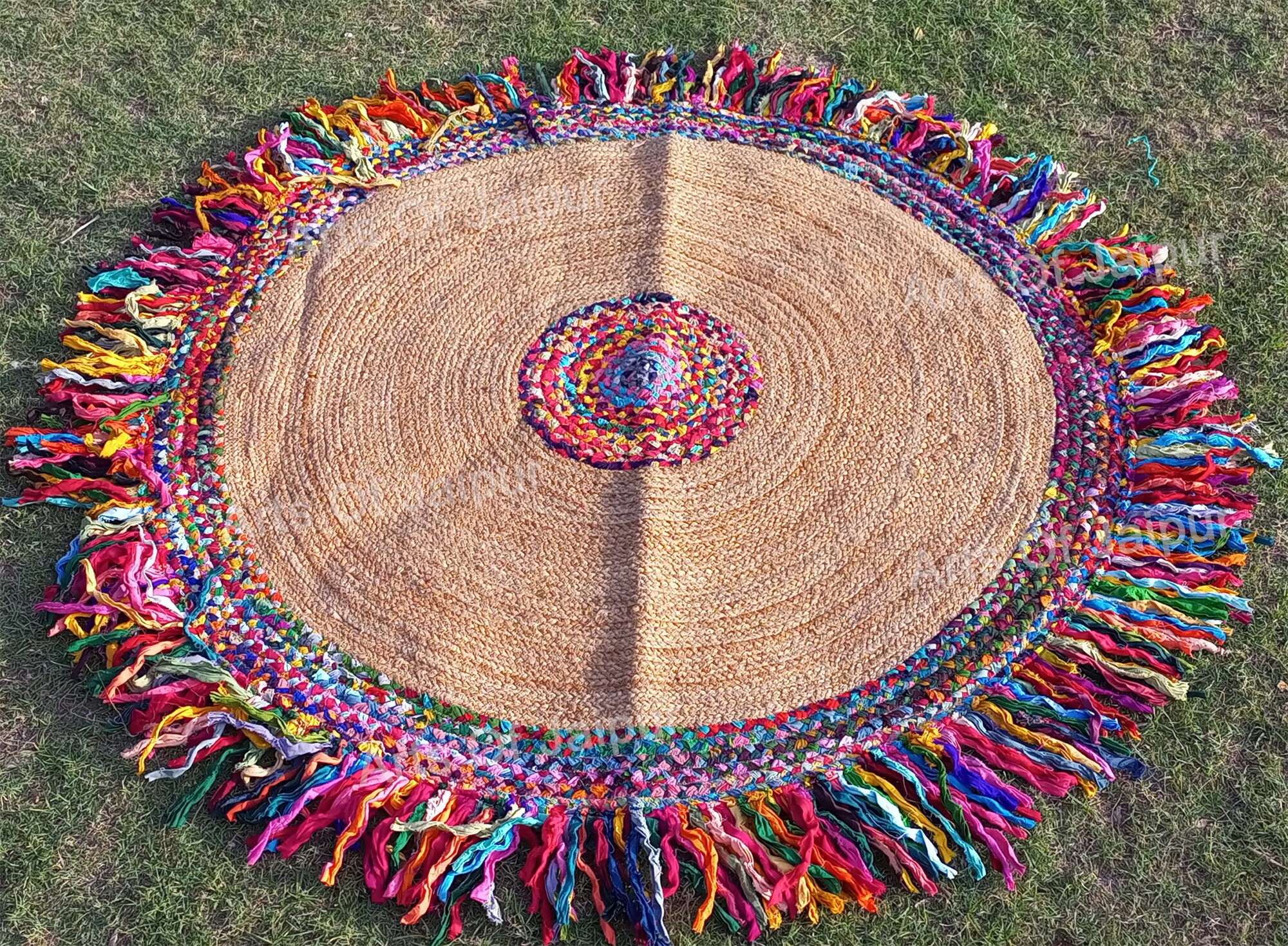 Hand Braided Bohemian Colorful Cotton Chindi Area Rug Multi Color Home ...