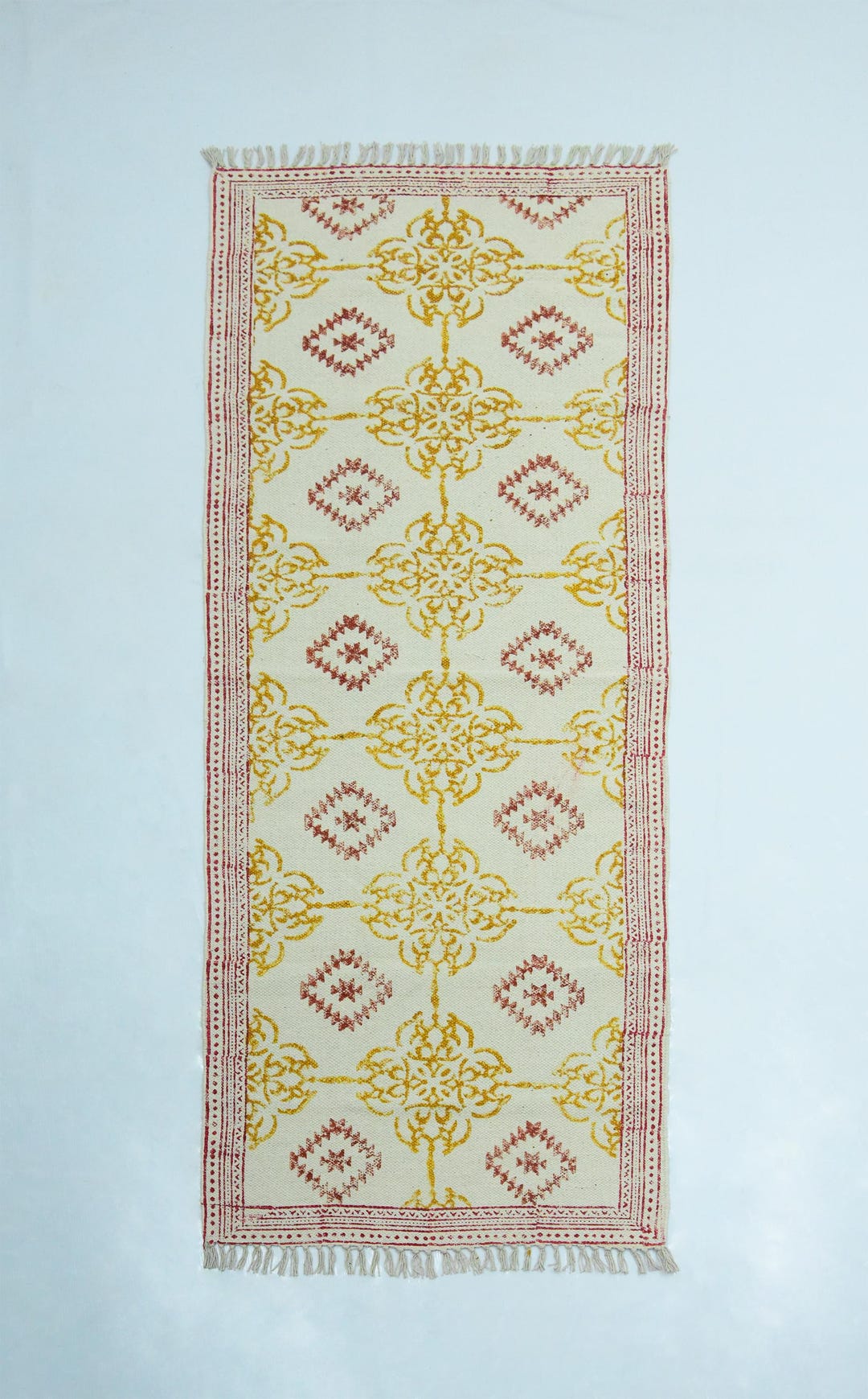 Hand Block Print Cotton Rug: Boho Farmhouse Hallway Runner - Etsy