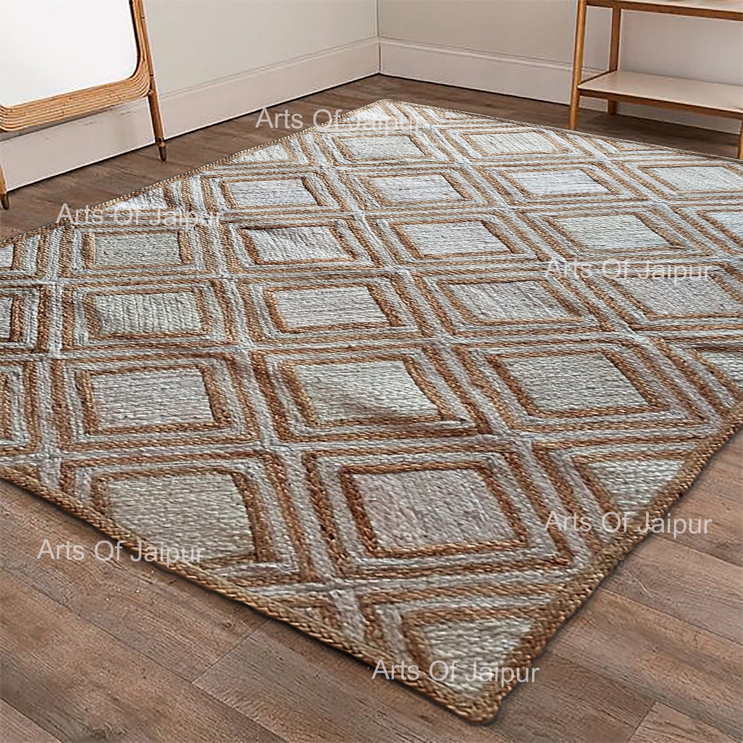 Checkered Rug Boho Natural Jute Rug Textured Diamond Area - Etsy