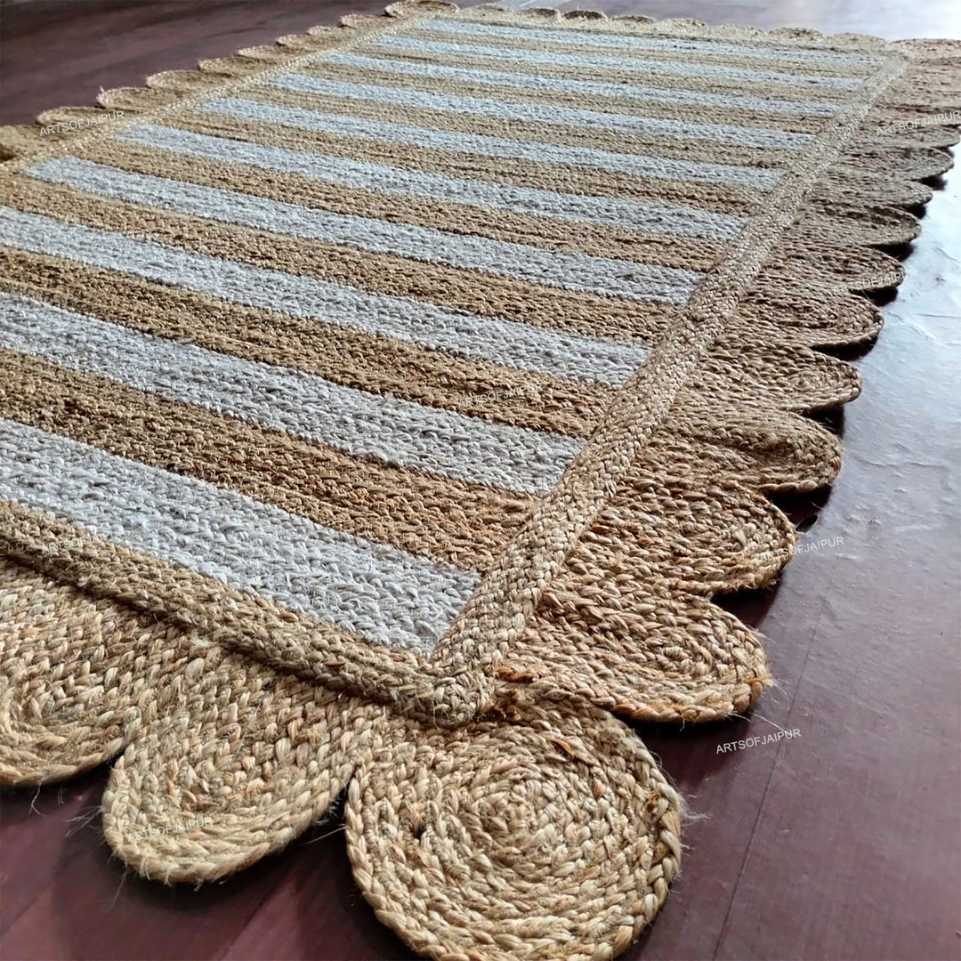 Scallop Edge Rug Jute Scalloped Rug Wave Edge Jute Rug Hand Braided Rug ...