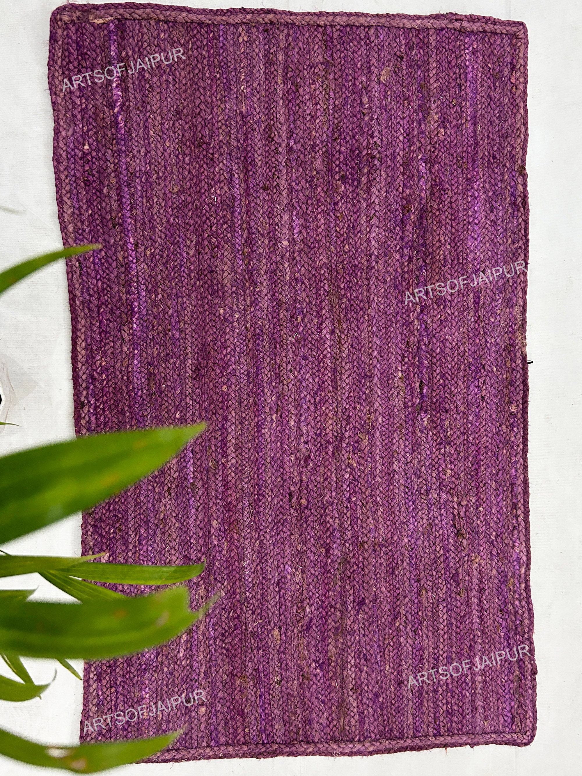 Handmade Dark Purple Jute Rug Plane Solid Jute Rug Home Decorative Boho ...
