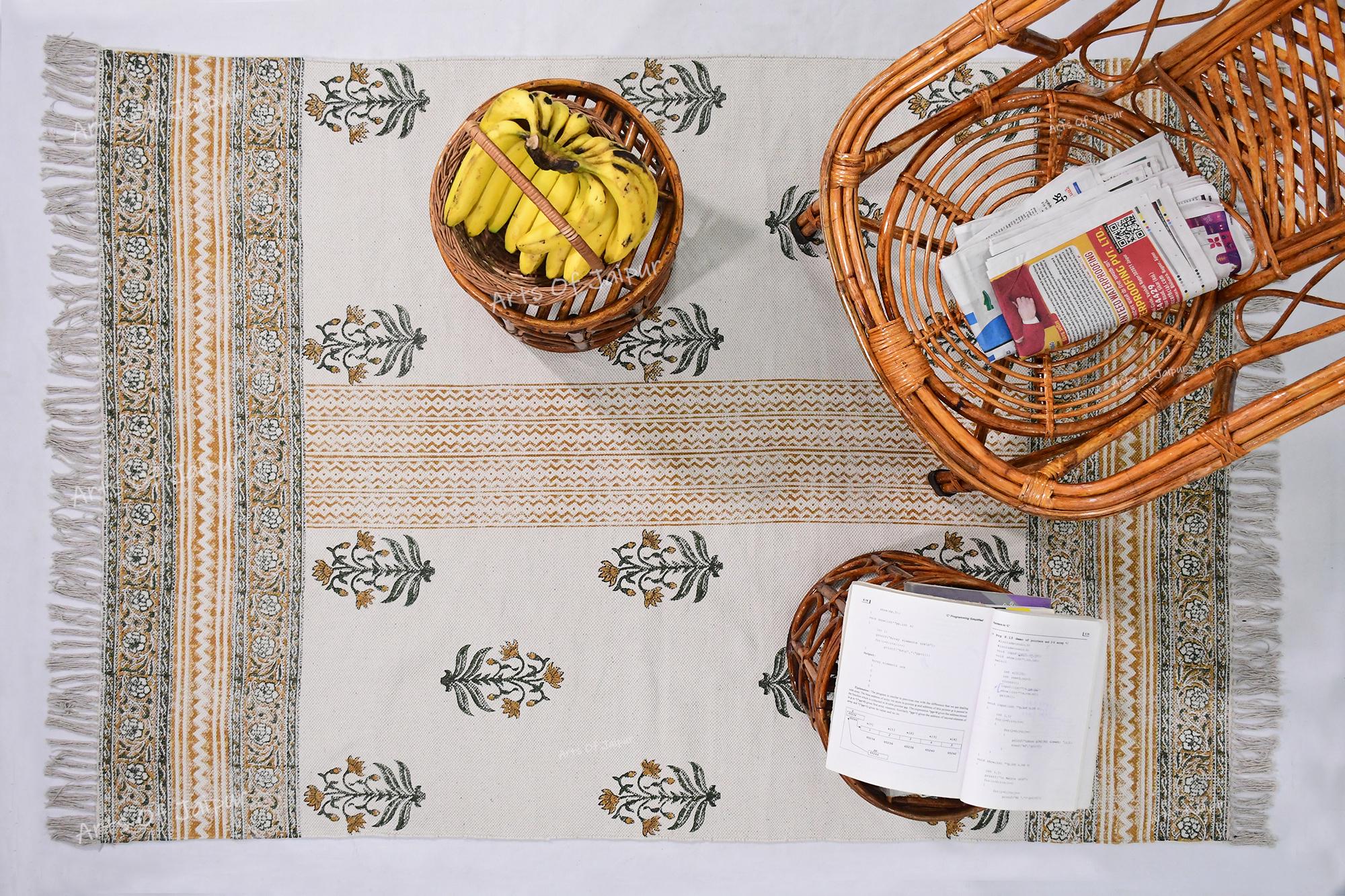Indian Dhurrie Rug, Block Printed Rug, Modern Cotton Rug, Stair Woven ...