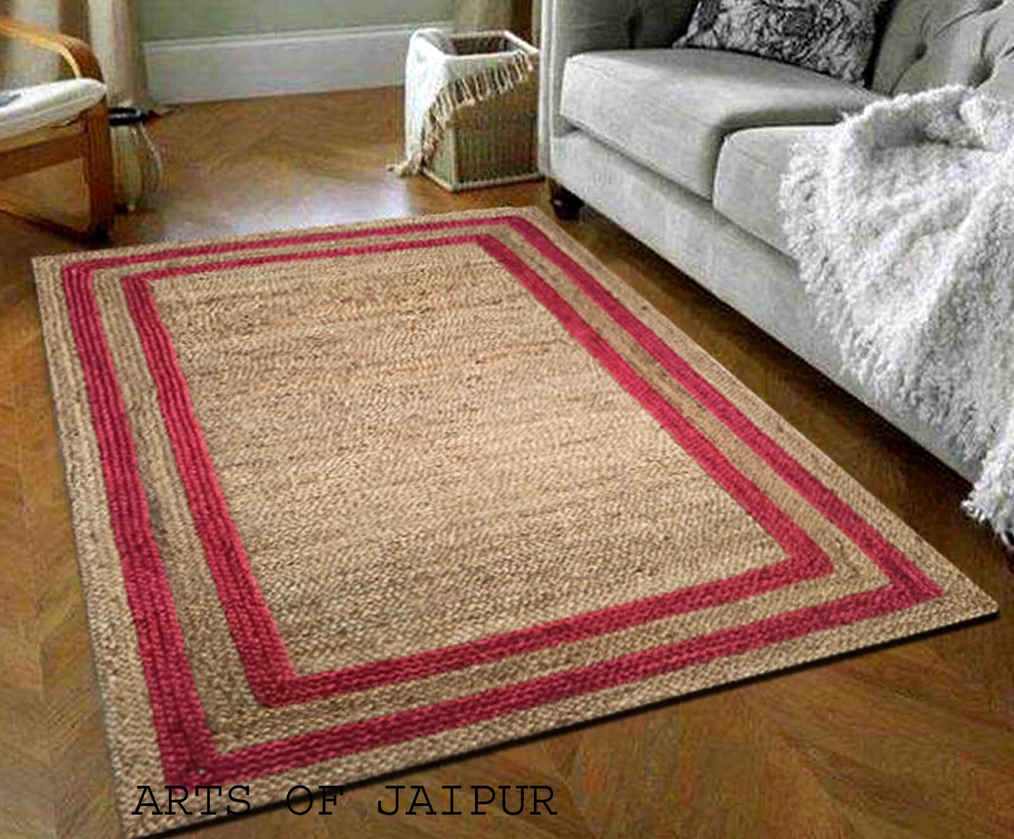 Hand Braided Red Jute Rug, Handmade Area Rug, Outdoor Garden Red Rug ...