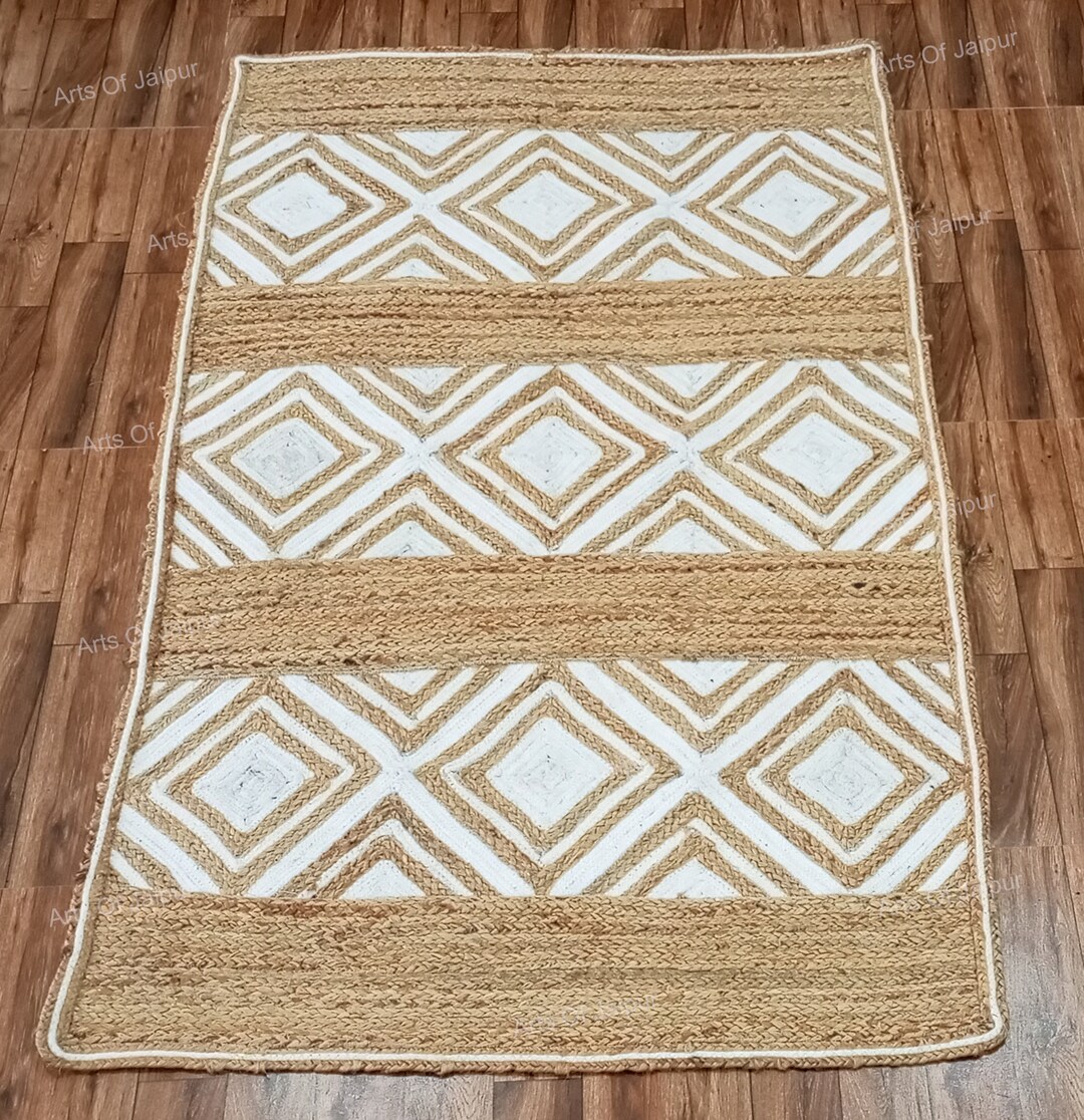 3x5 Feet, Hand Braided Indian Jute Rug Bohemian Jute Rug off White ...