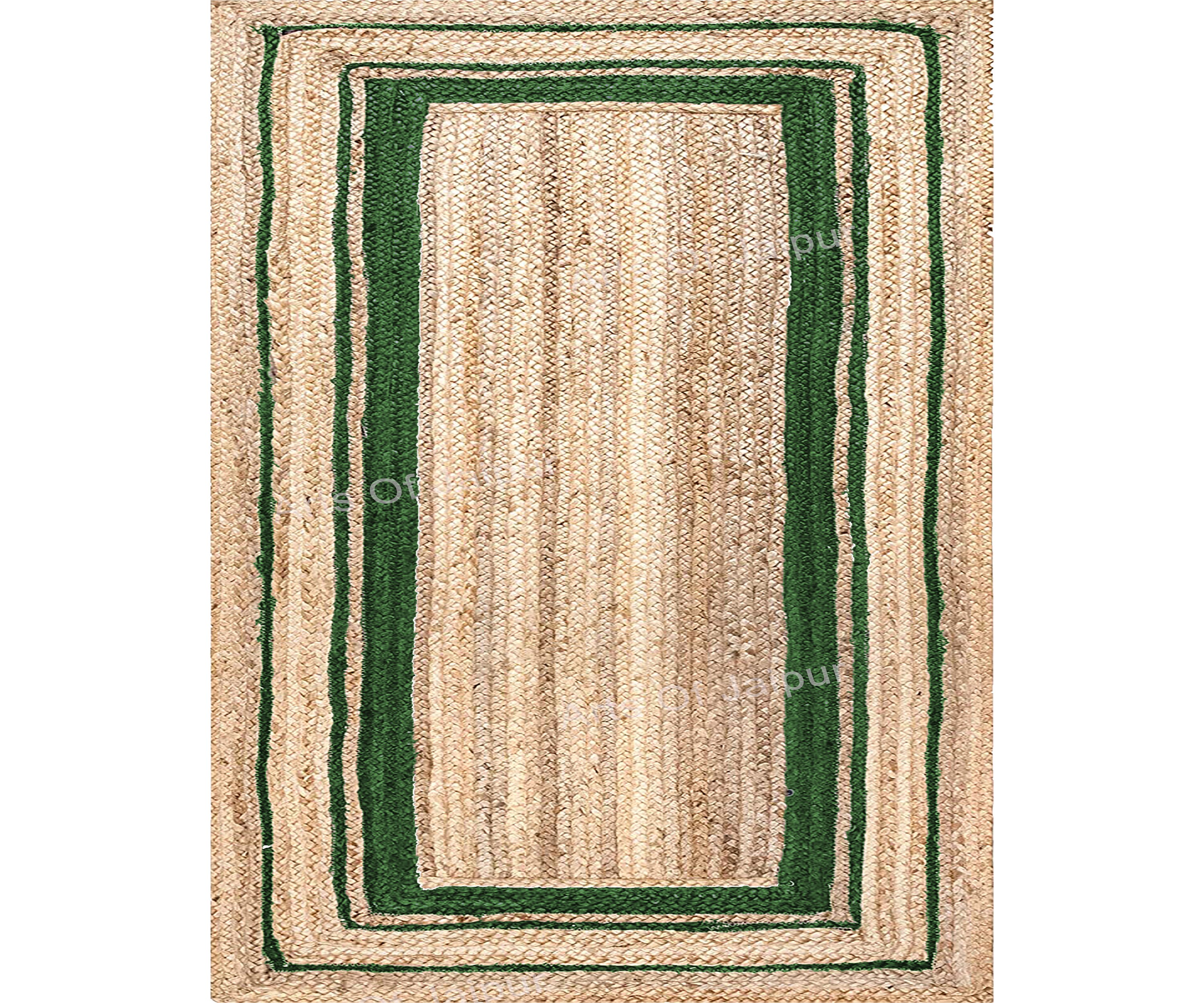 Green Border Jute Rug Living Room Rug Large Size Rug Custom Size Rug ...