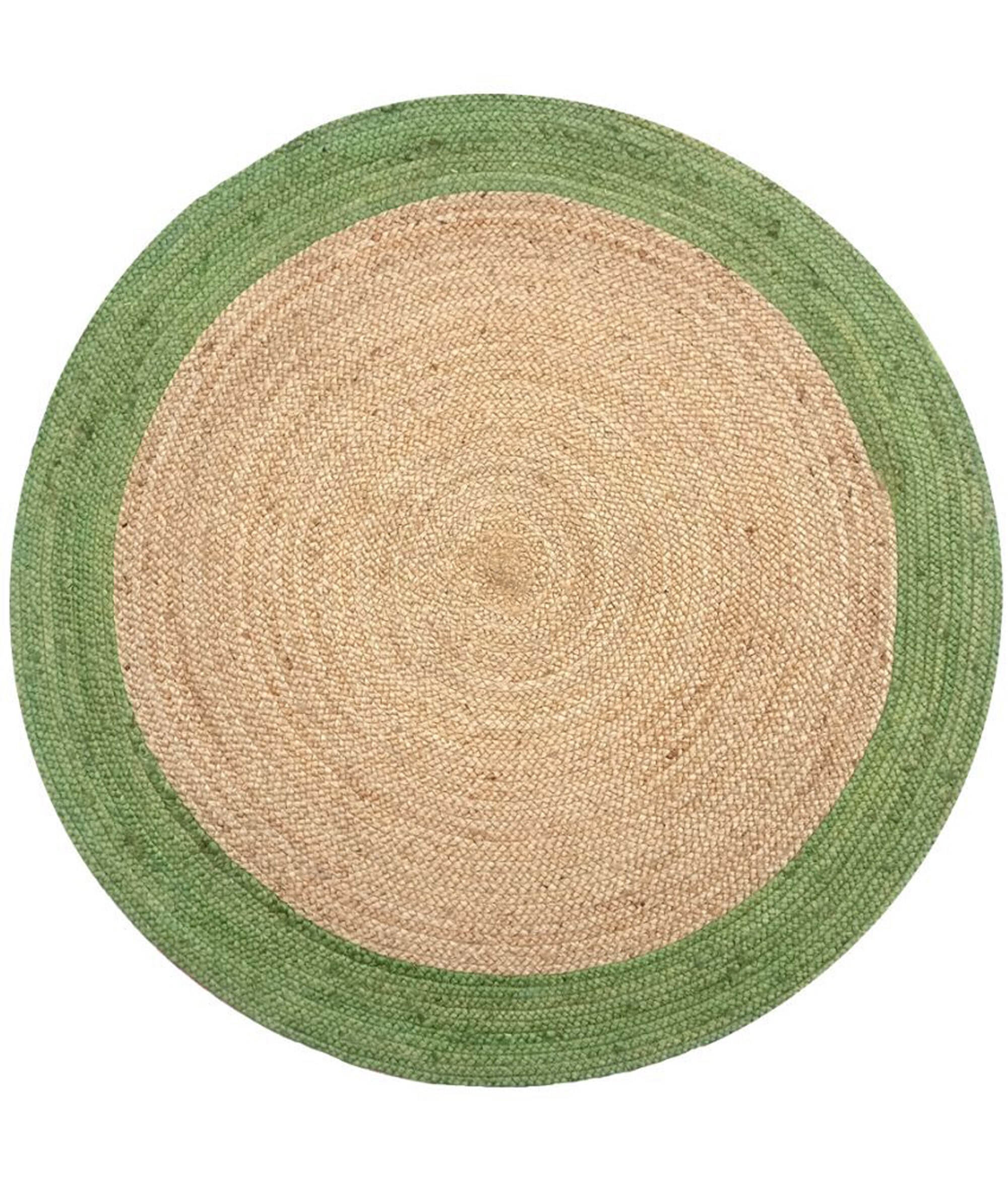 Hand Braided Round Green Border Jute Rug Handmade Round Area Rug ...