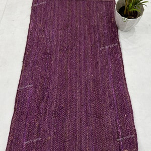 Handmade Dark Purple Jute Rug Plane Solid Jute Rug Home Decorative Boho ...