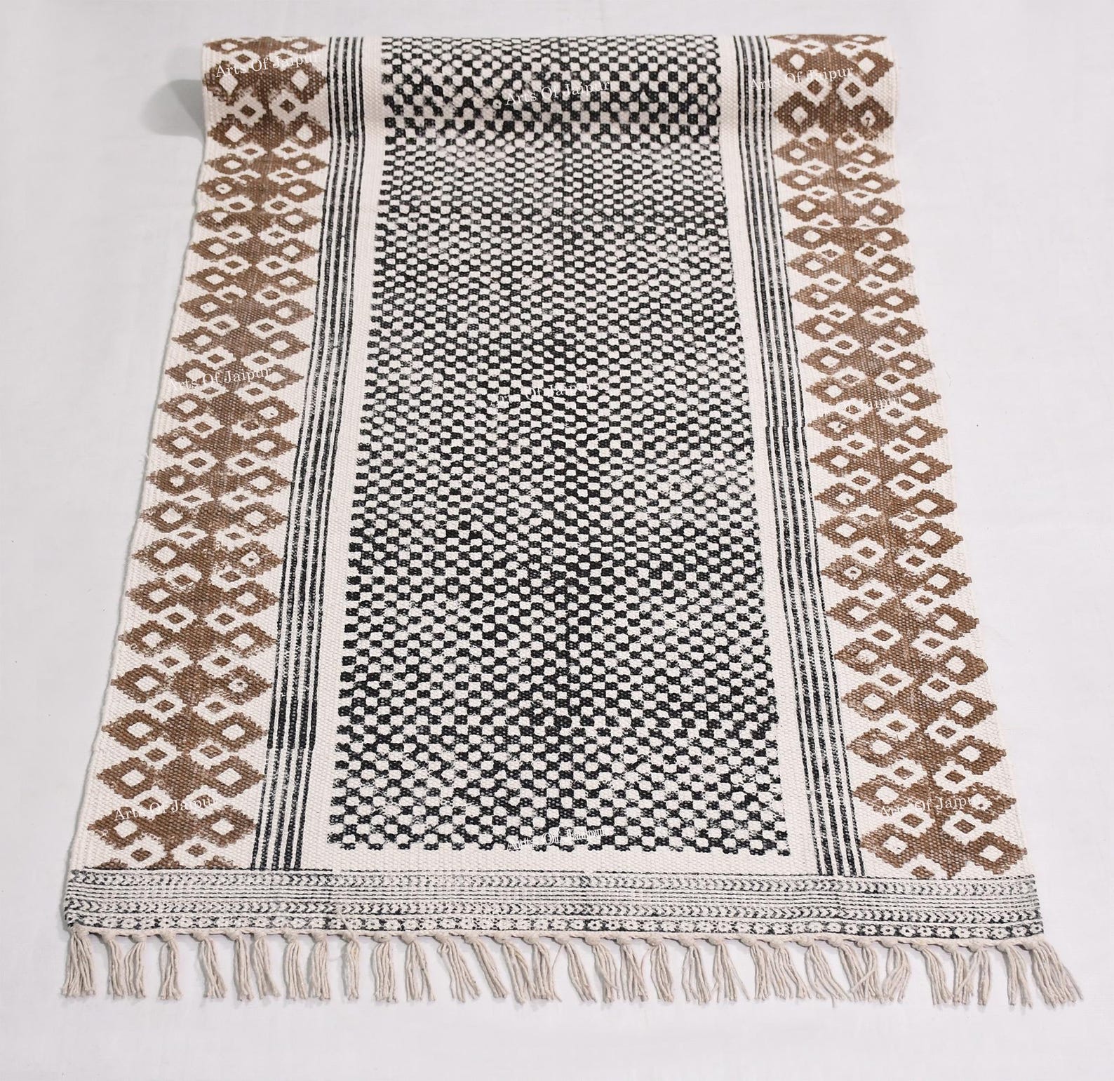 Bedside Area Cotton Runner Indian Block Print Décor Non Slip Outdoor ...
