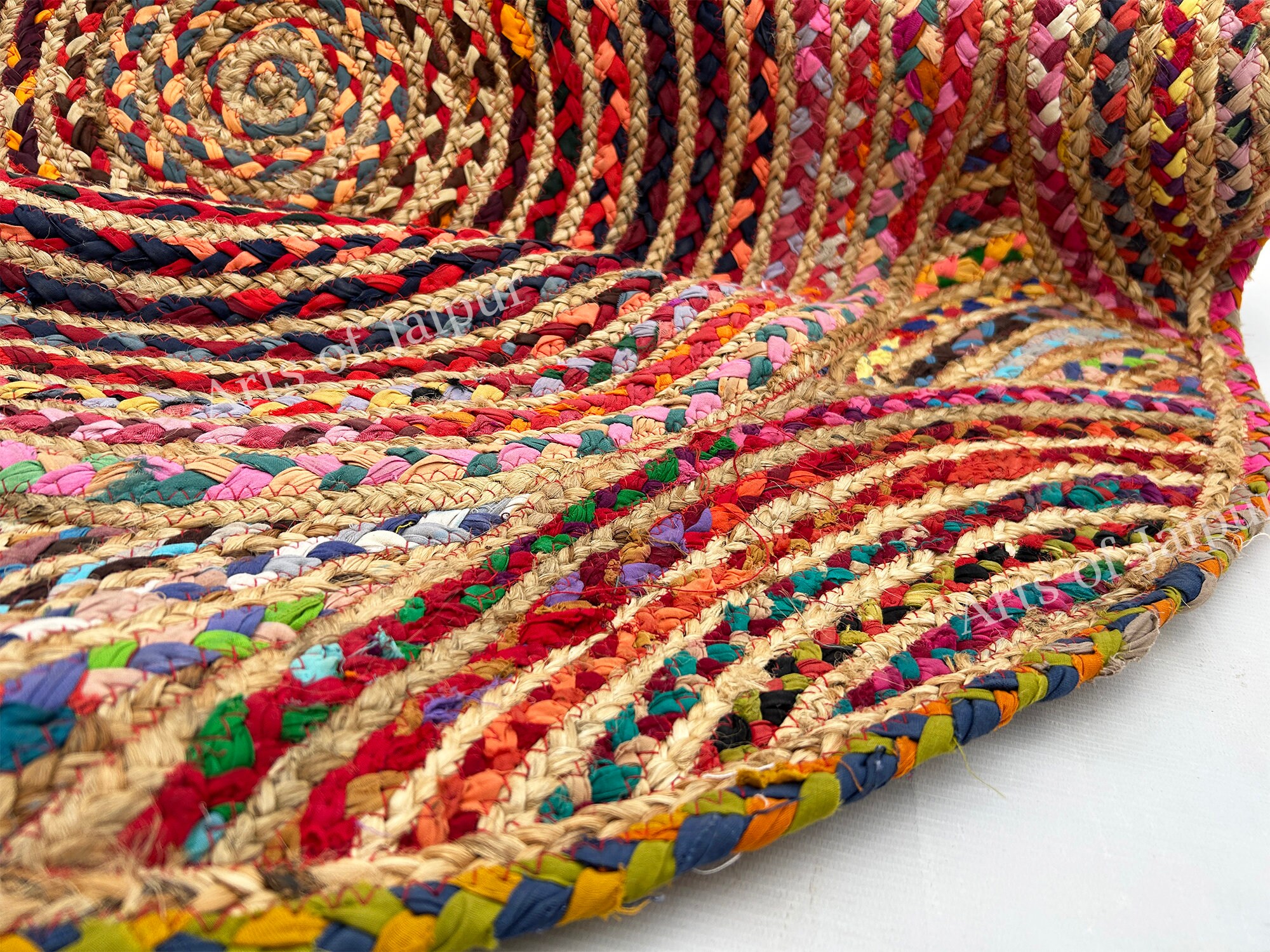 Handcrafted Jute Chindi Home Decor Colorful Cotton Chindi Rug Bohemian ...