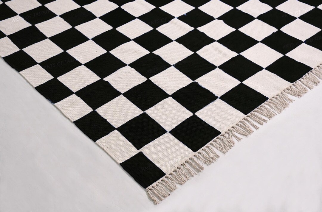 Handmade Block Print Cotton Chess Rug, Game Room Decor - Etsy