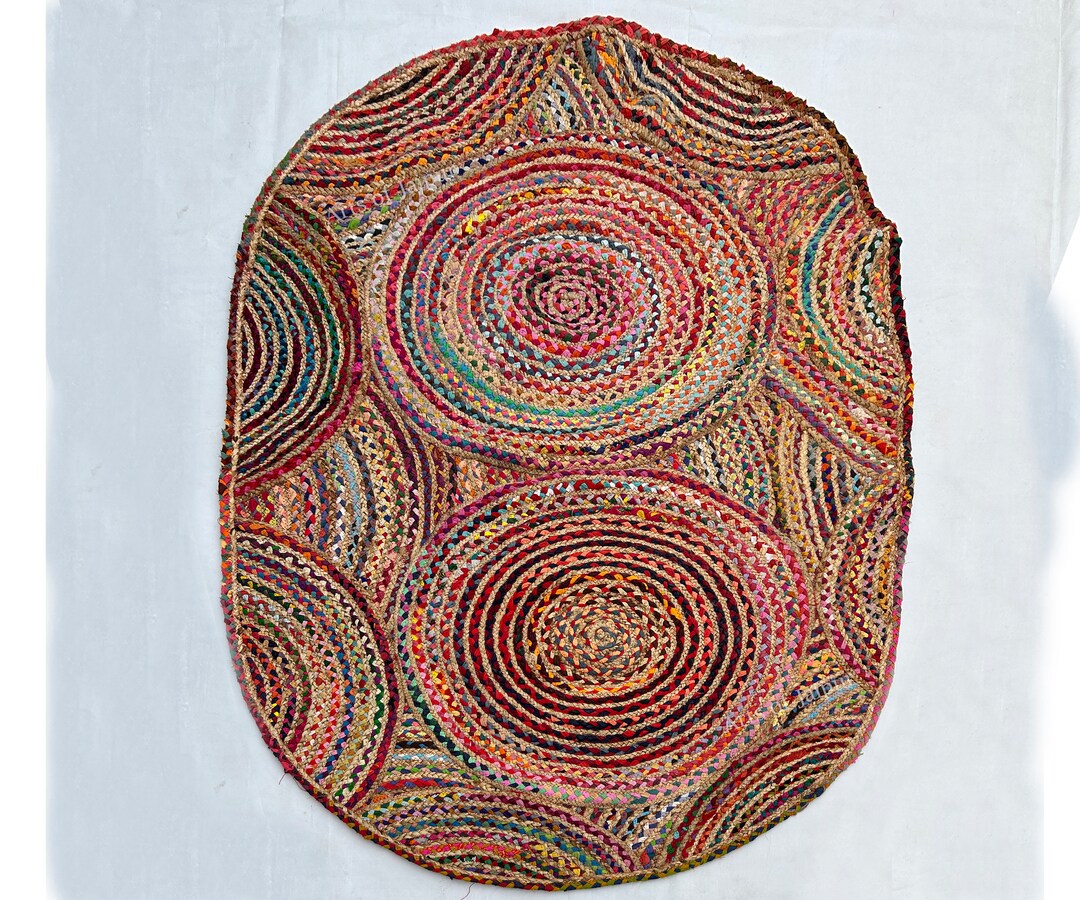 Handcrafted Jute Chindi Home Decor Colorful Cotton Chindi Rug Bohemian ...