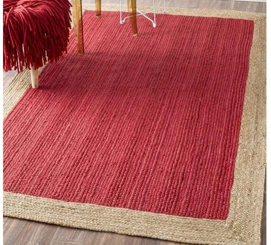 Handmade Jute Rug Red Beige Jute Rug Jute Braided Rug Natural Rug ...