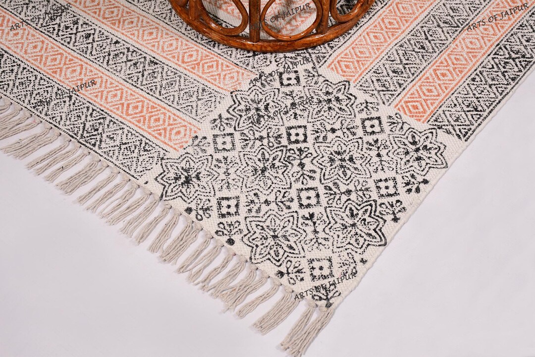 Handmade Indian Rug, Hand Block Print Rug, Runner, Rug, Handmade Rug ...