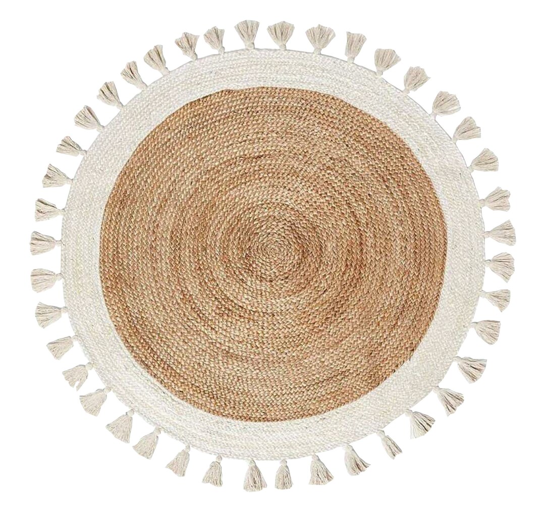 Indian Handmade Natural Round Jute Rug Braided Jute Rug Bedside Round ...