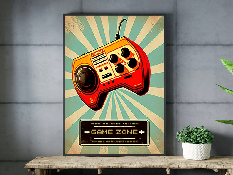 Retro Gaming Wall Art, Game Zone Sign, Game Room Decor, Digital ...