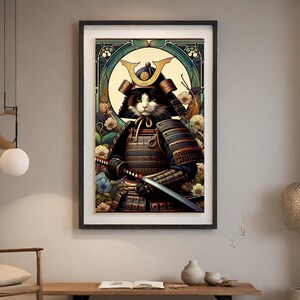 Art Nouveau Samurai Cat Print: Japanese Animal Poster (digital Download ...