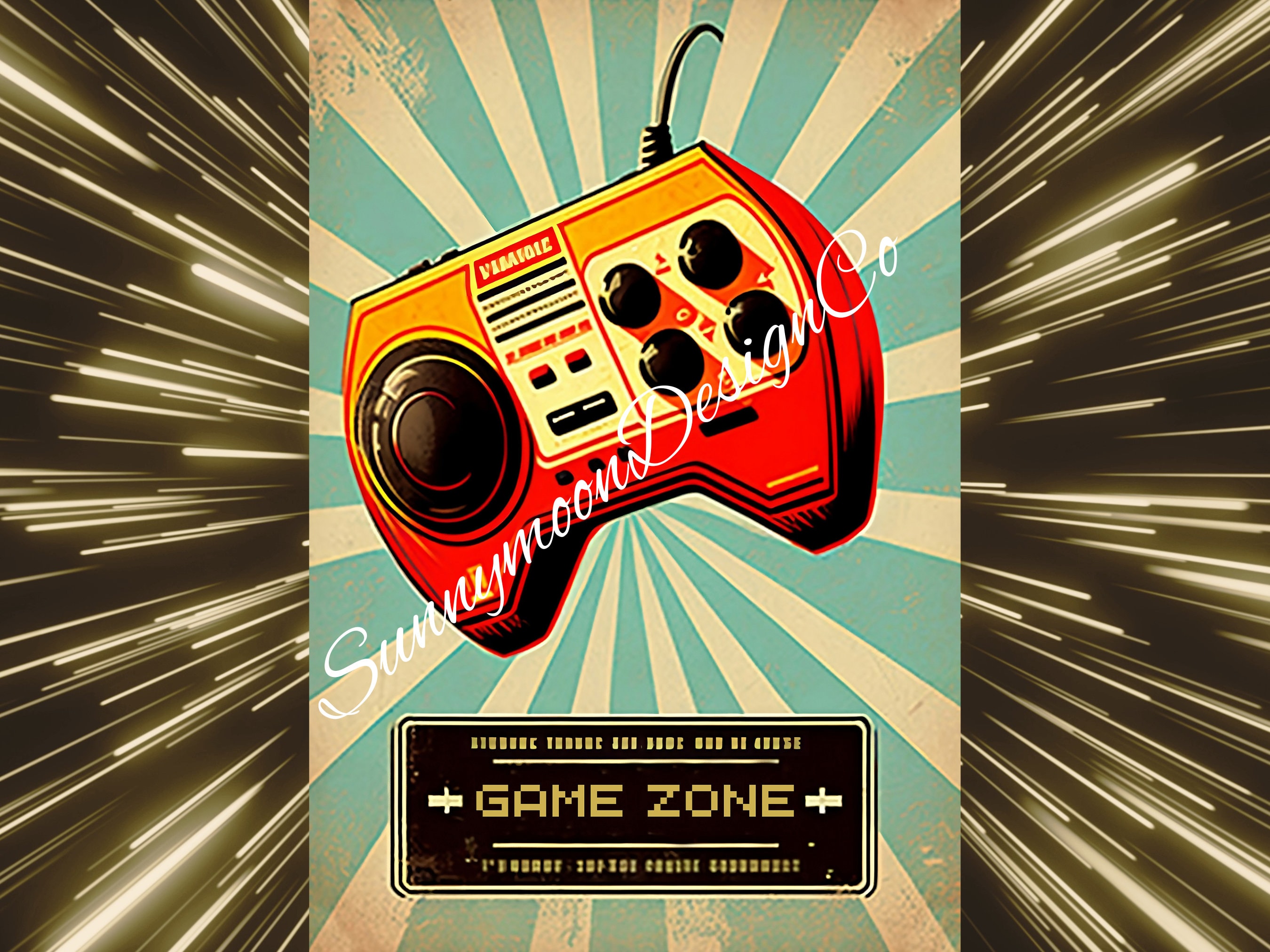 Retro Gaming Wall Art, Game Zone Sign, Game Room Decor, Digital ...