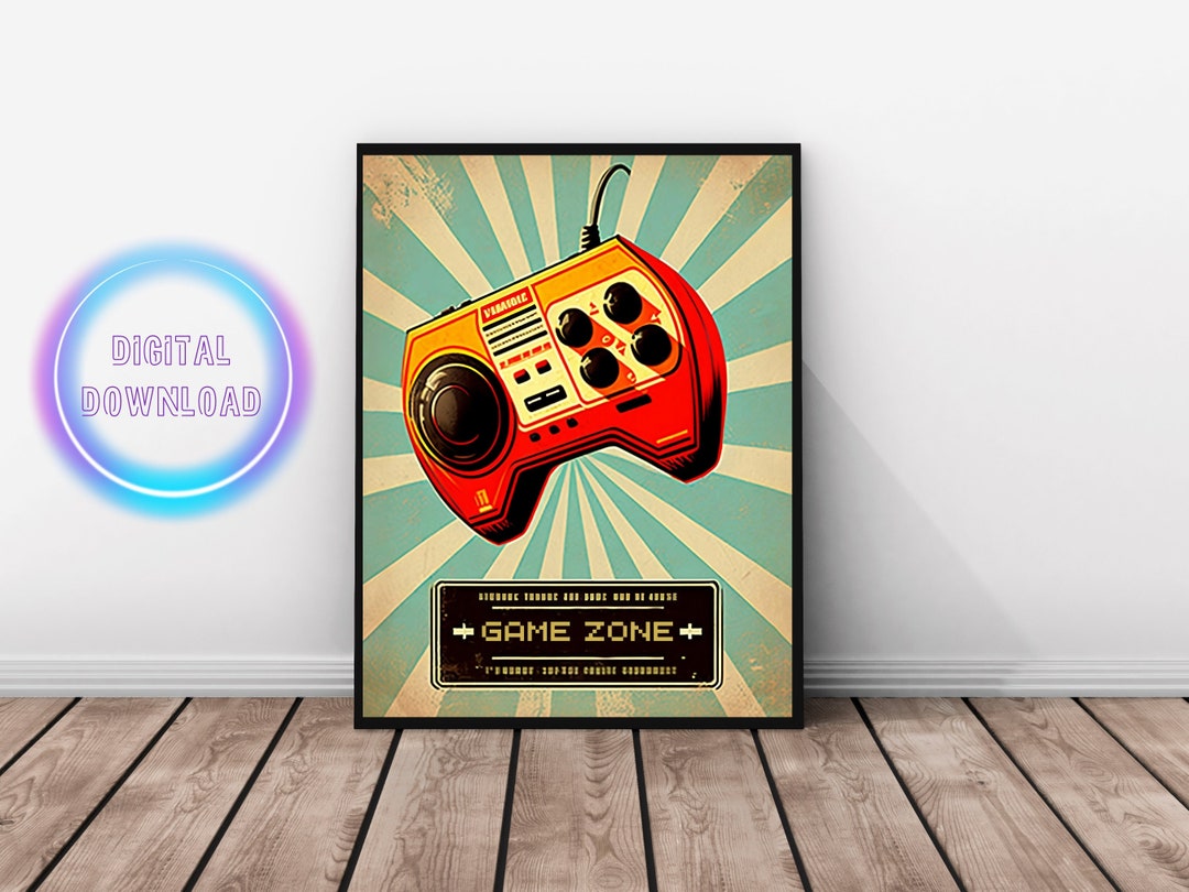 Retro Gaming Wall Art, Game Zone Sign, Game Room Decor, Digital ...