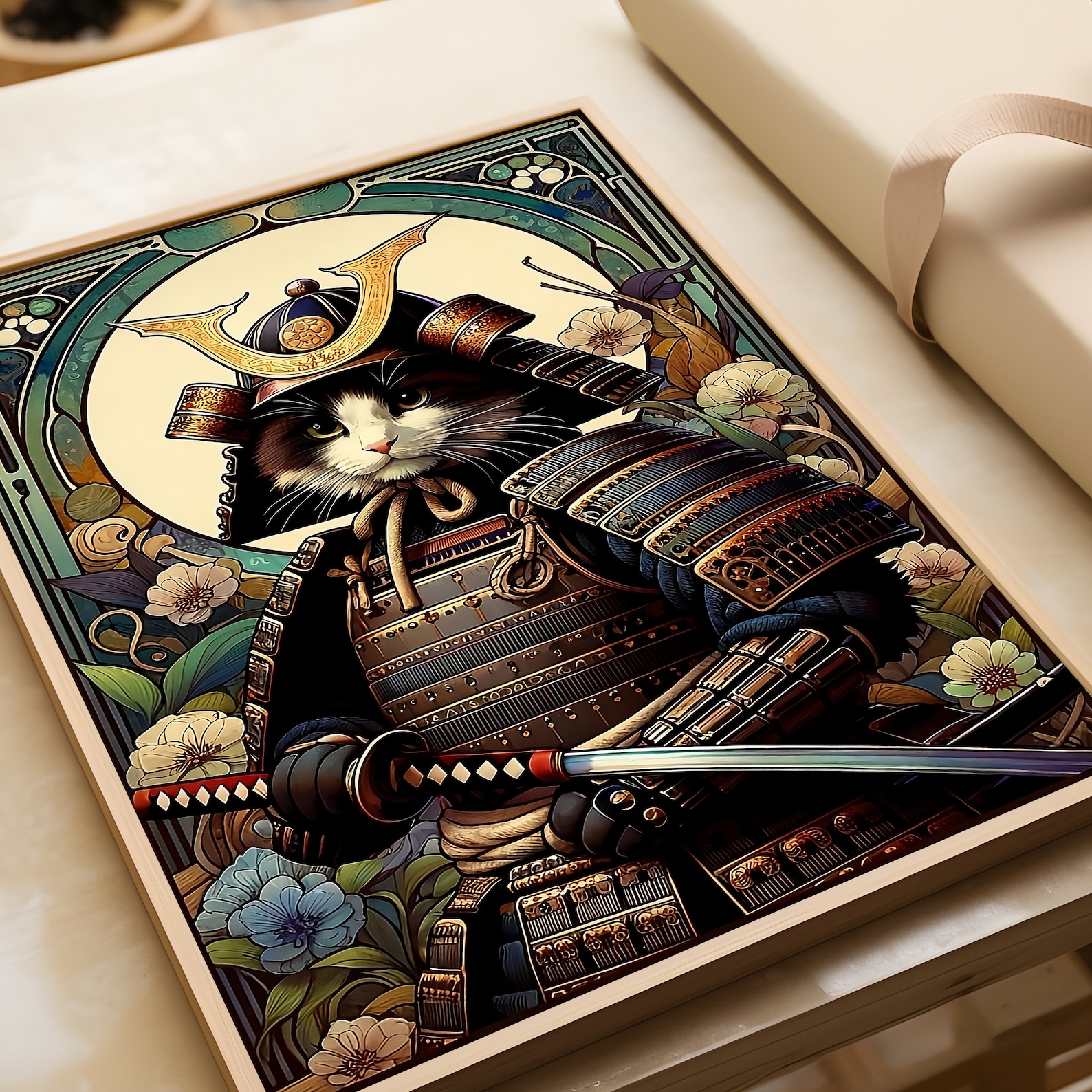Art Nouveau Samurai Cat Print: Japanese Animal Poster (digital Download ...