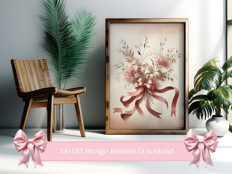 Coquette Wall Art: Light Pink Floral Ribbon Decor (digital Download) - Etsy
