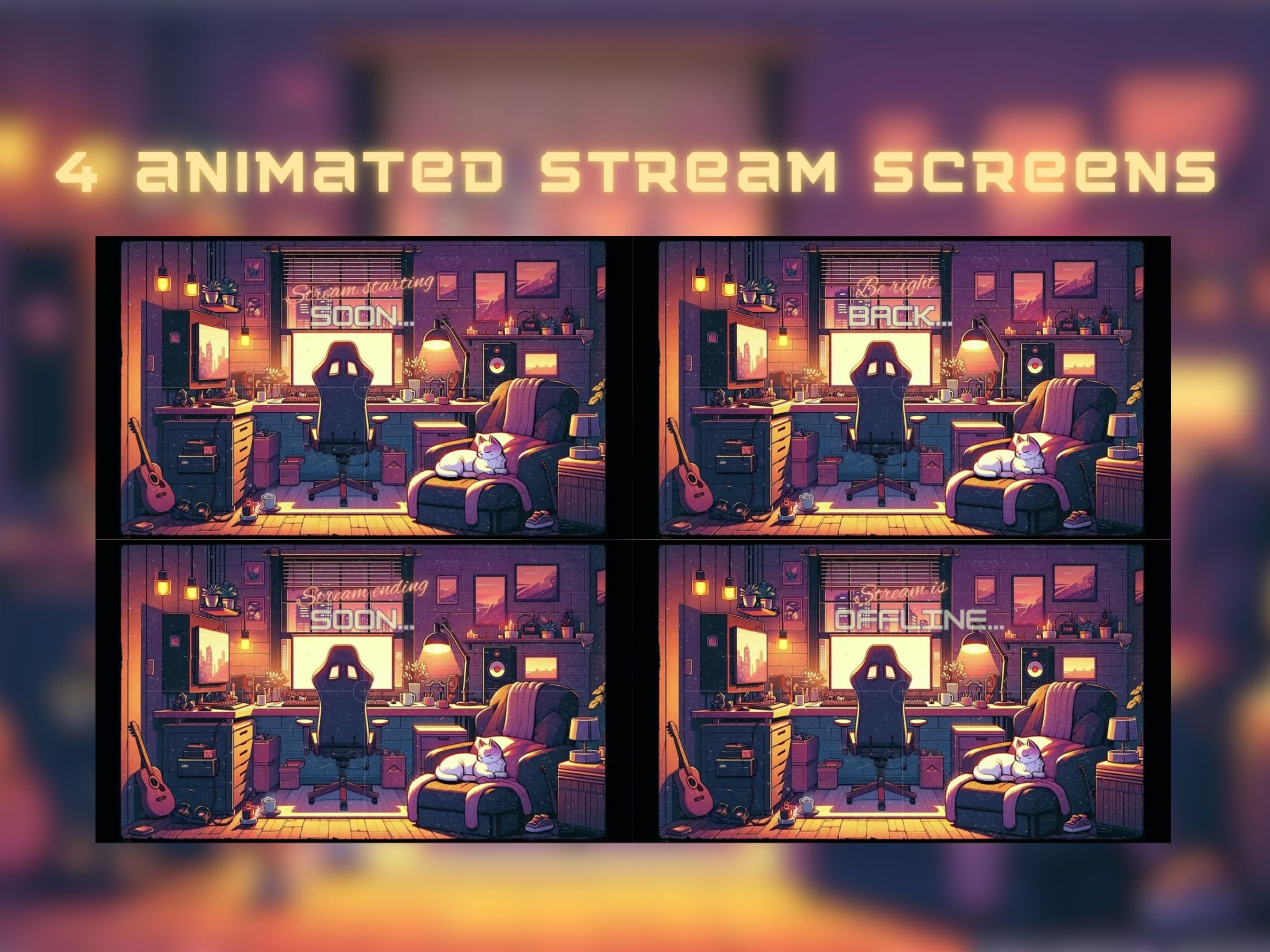 Animated Twitch Screens Cozy PC Room, Lofi Game Room Stream Screens ...