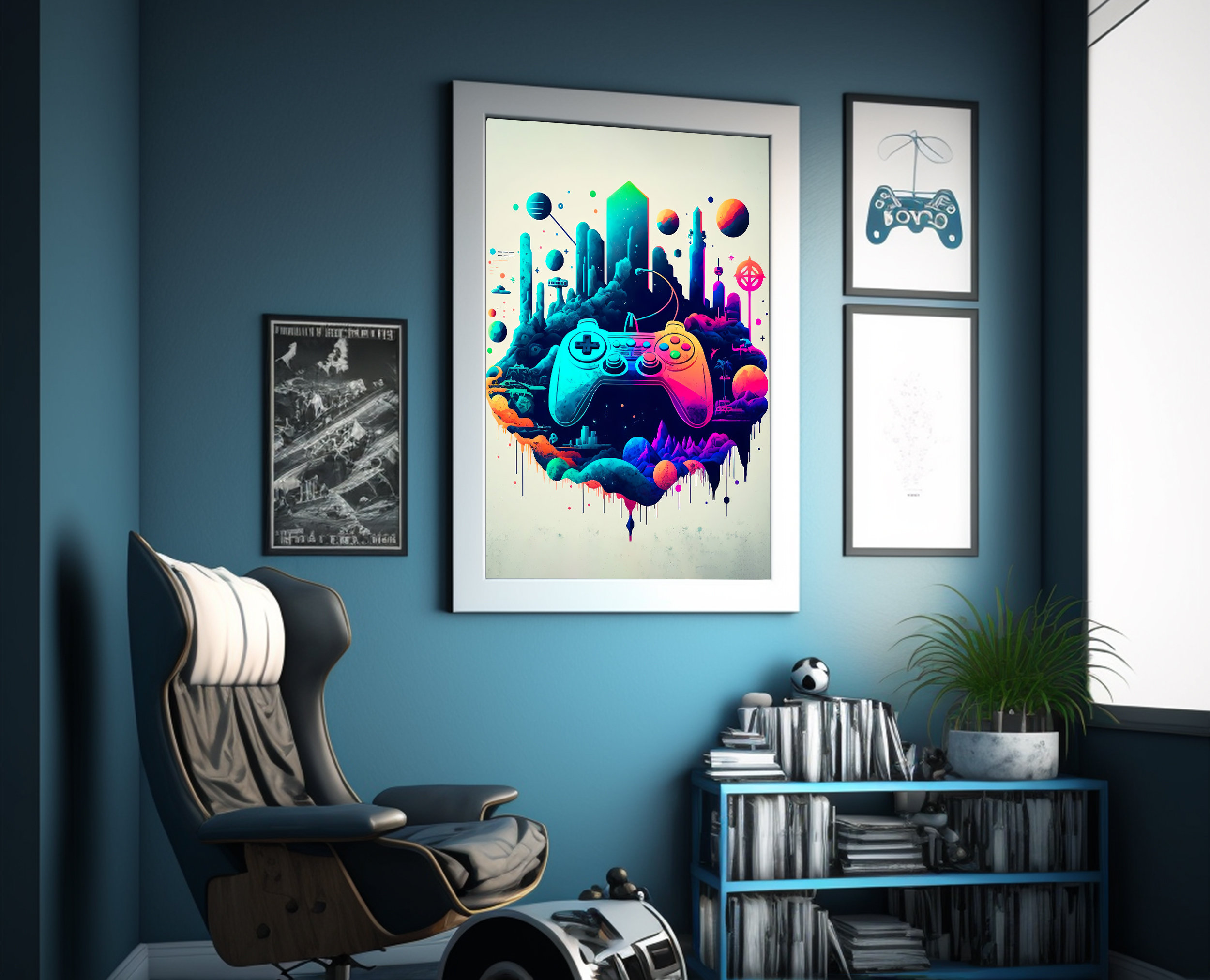 Gaming Controller Wall Art, Game Room Decor, Digital Download, Neon ...